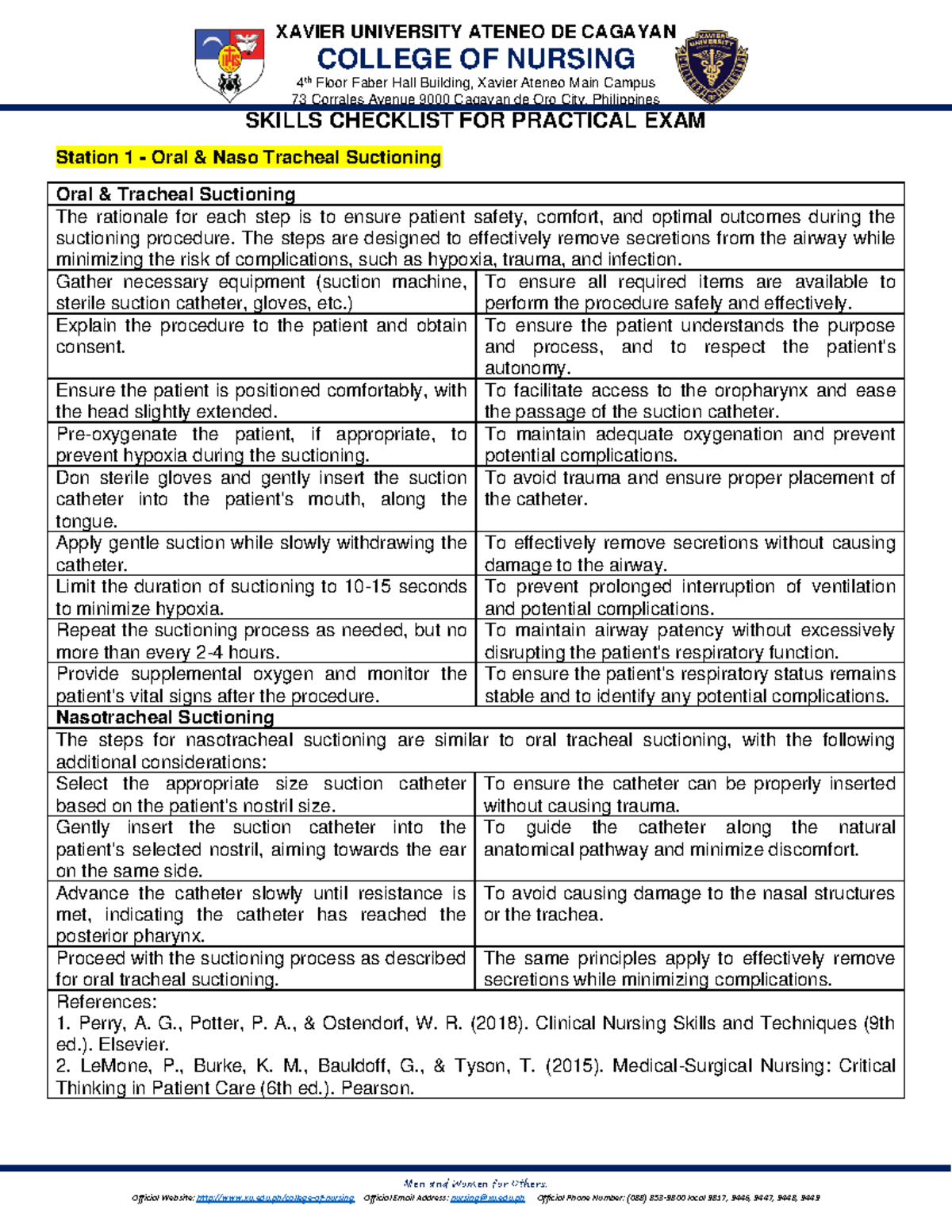 Skills Checklist for Nursing Practical Exam (NURS 101) - Studocu