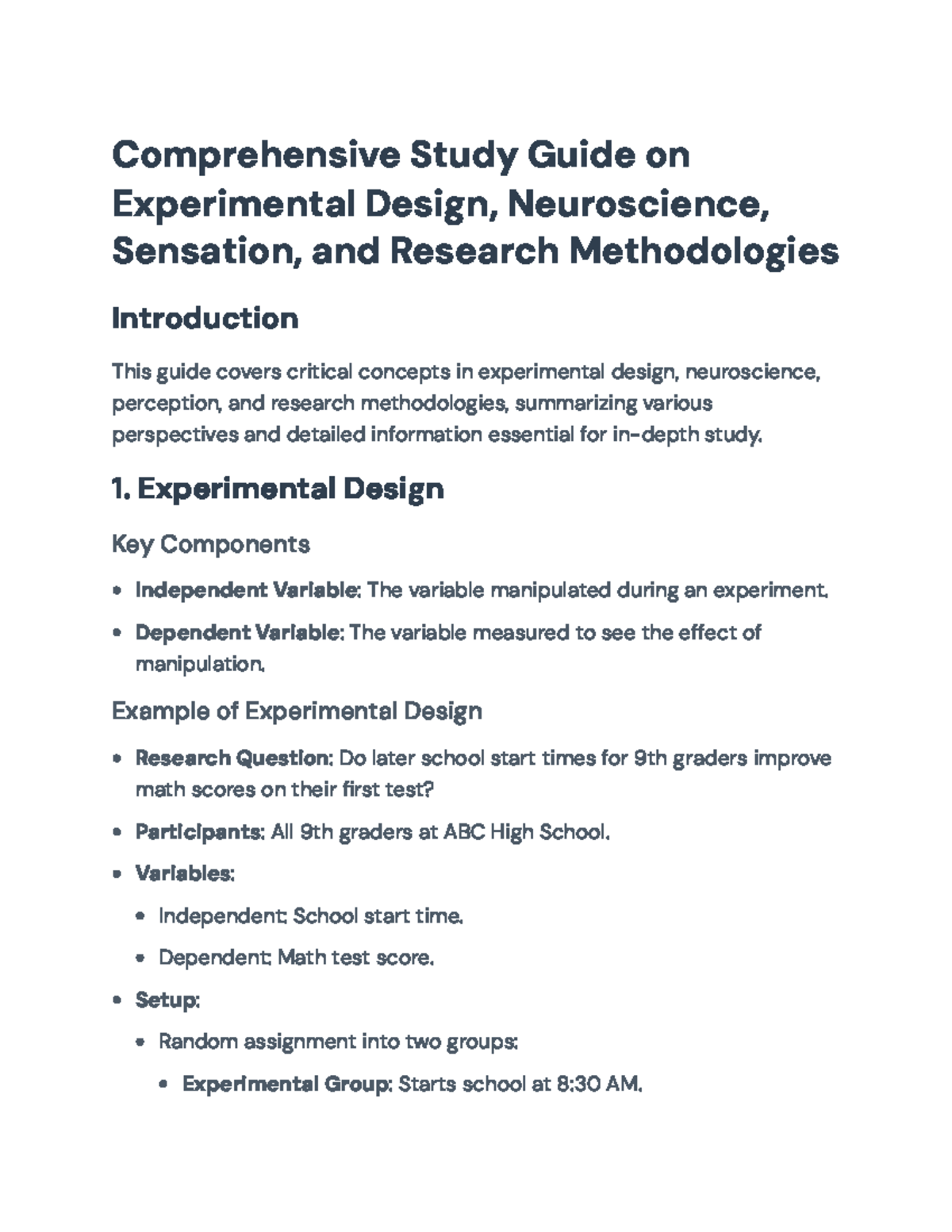 Comprehensive Study Guide: Experimental Design & Neuroscience (PSY101 ...