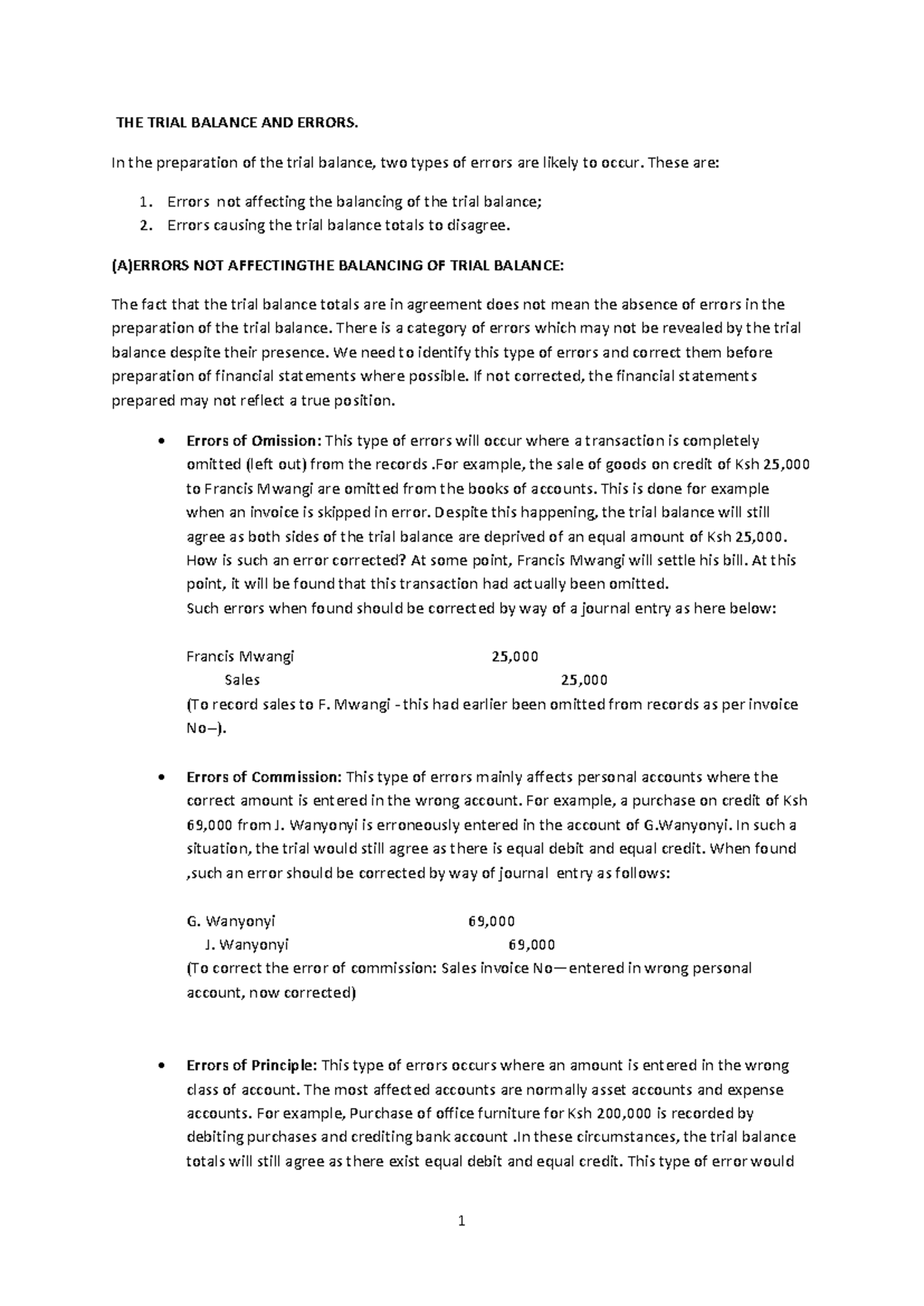 Trial Balance Errors: Types and Corrections Explained - Studocu
