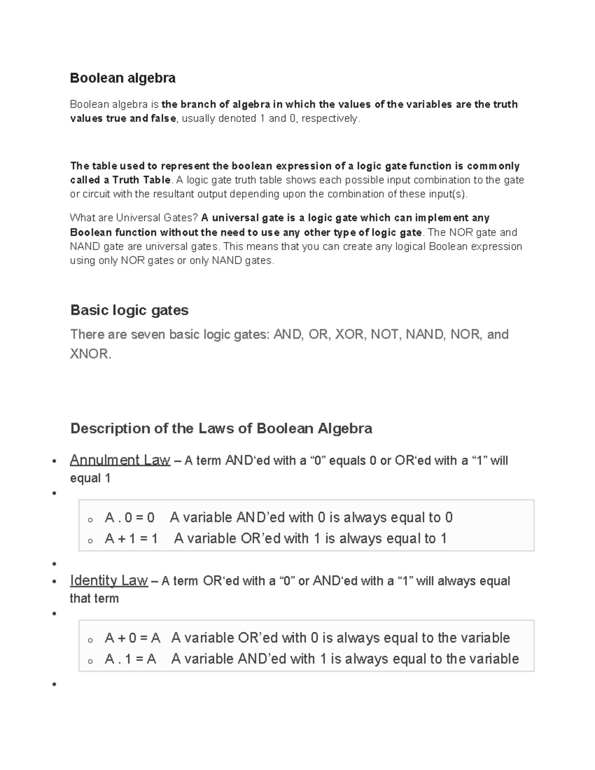 Boolean Algebra Basics - Electronics 101: Truth Tables & Gates - Studocu