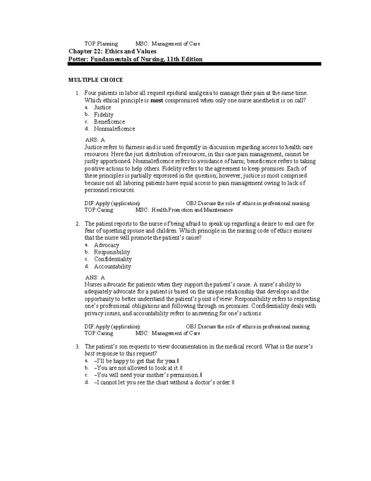 Chapter 22-23 Study Guide: Essentials of Nursing Ethics and Legalities ...
