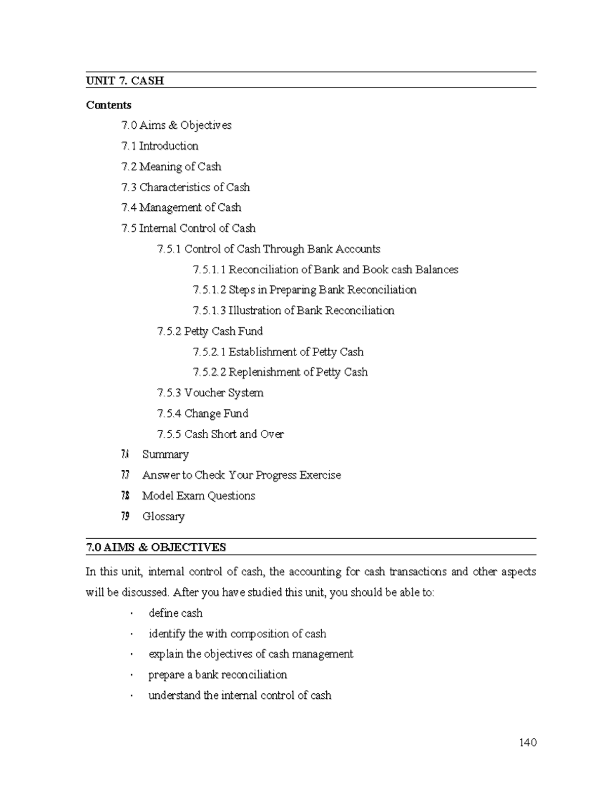Unit 4 Cash and Receivables - UNIT 7. CASHUNIT 7. CASH Contents ...