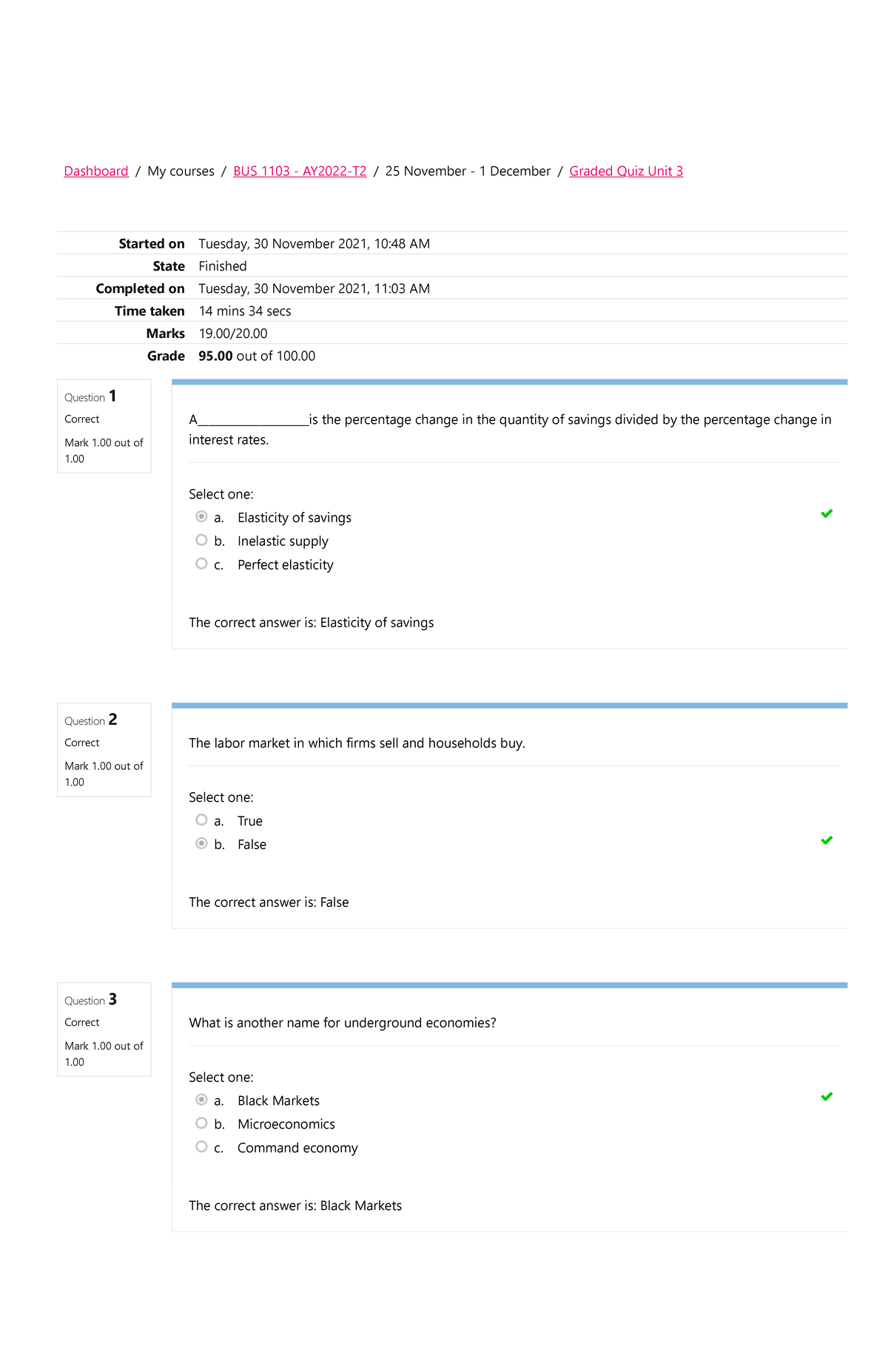 BUS 1103 Microeconomics Unit 3 Graded Quiz Answers and Review - Studocu