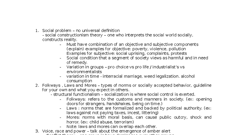 Exam 1 Notes on Social Problems and Theories (SOCO) - Studocu