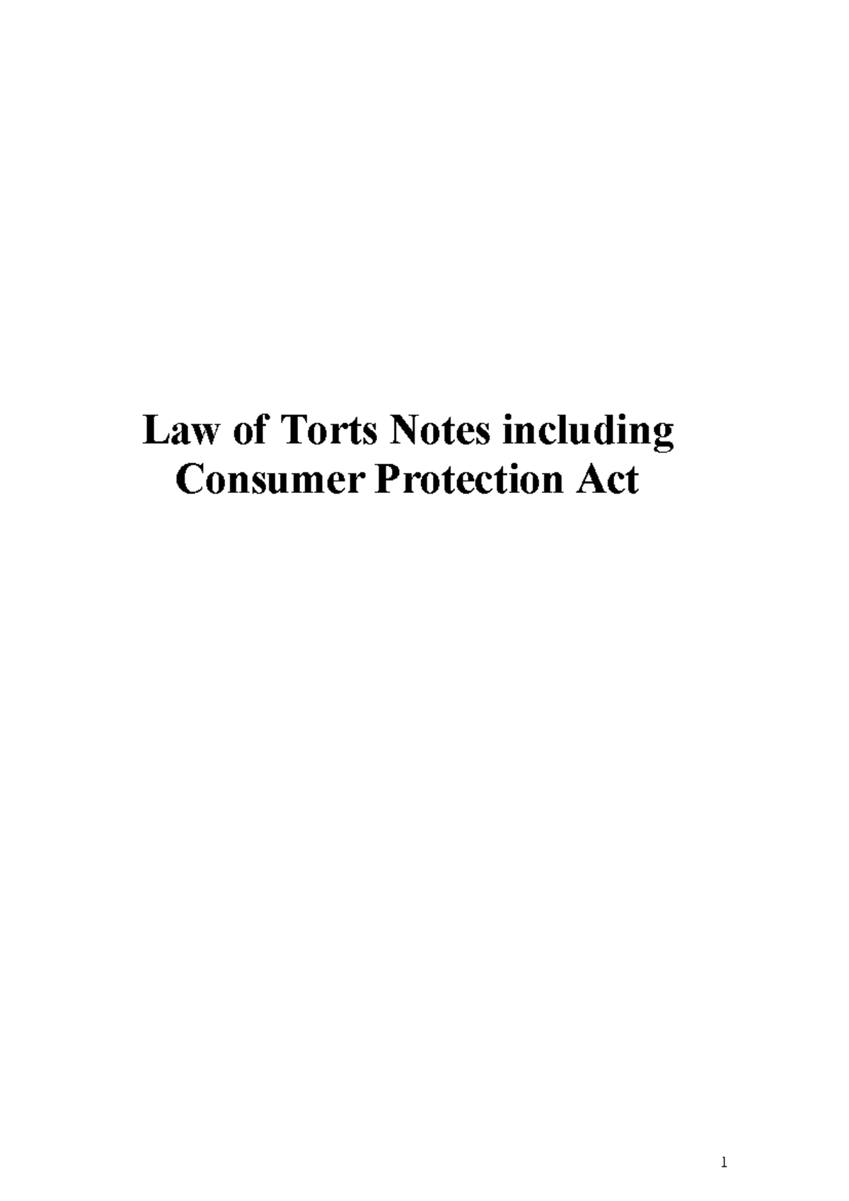 Law of Torts Notes K1003: Understanding Key Concepts and Principles ...