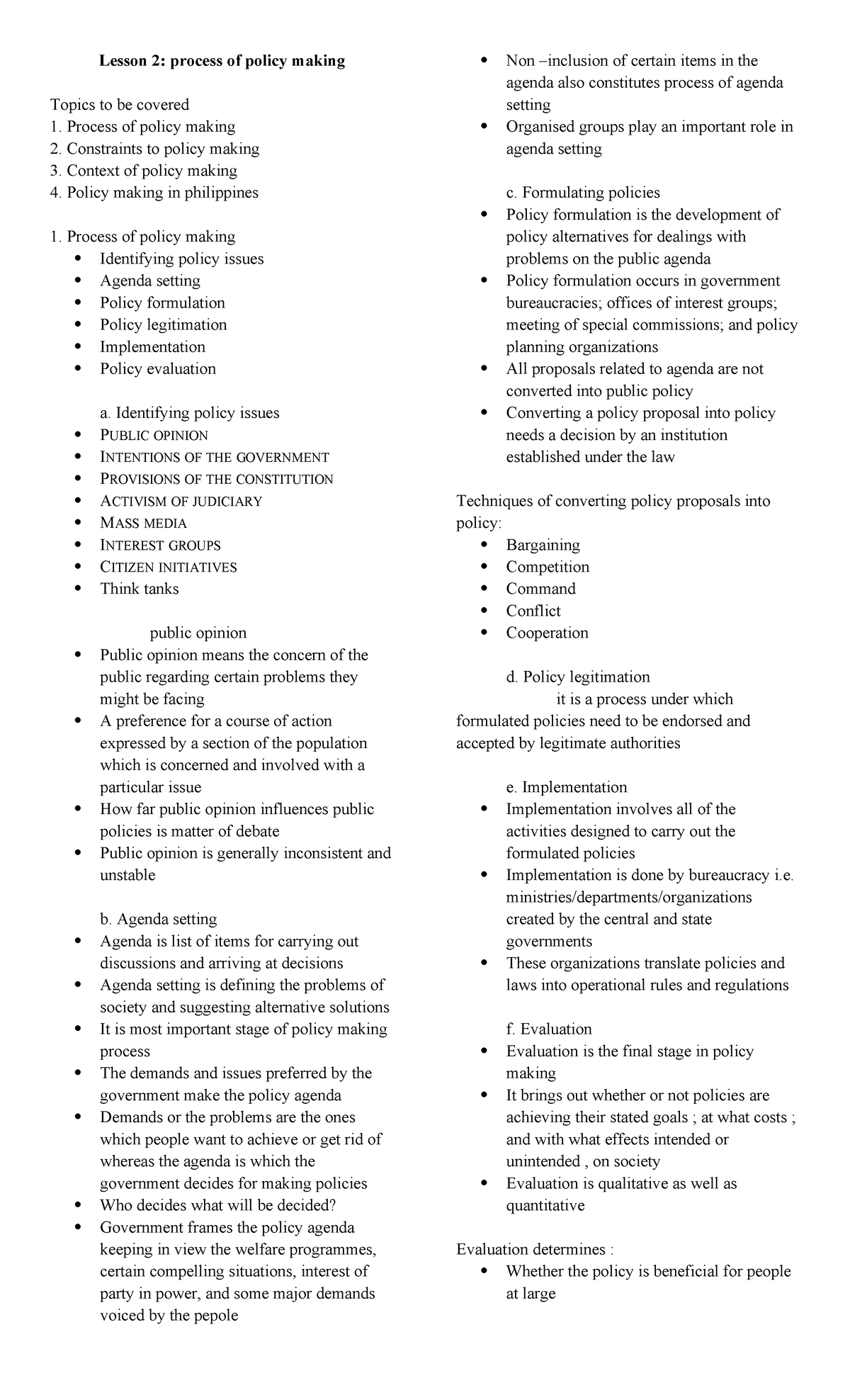 Lesson 2: Policy Making Process in the Philippines - SWPPS Notes - Studocu