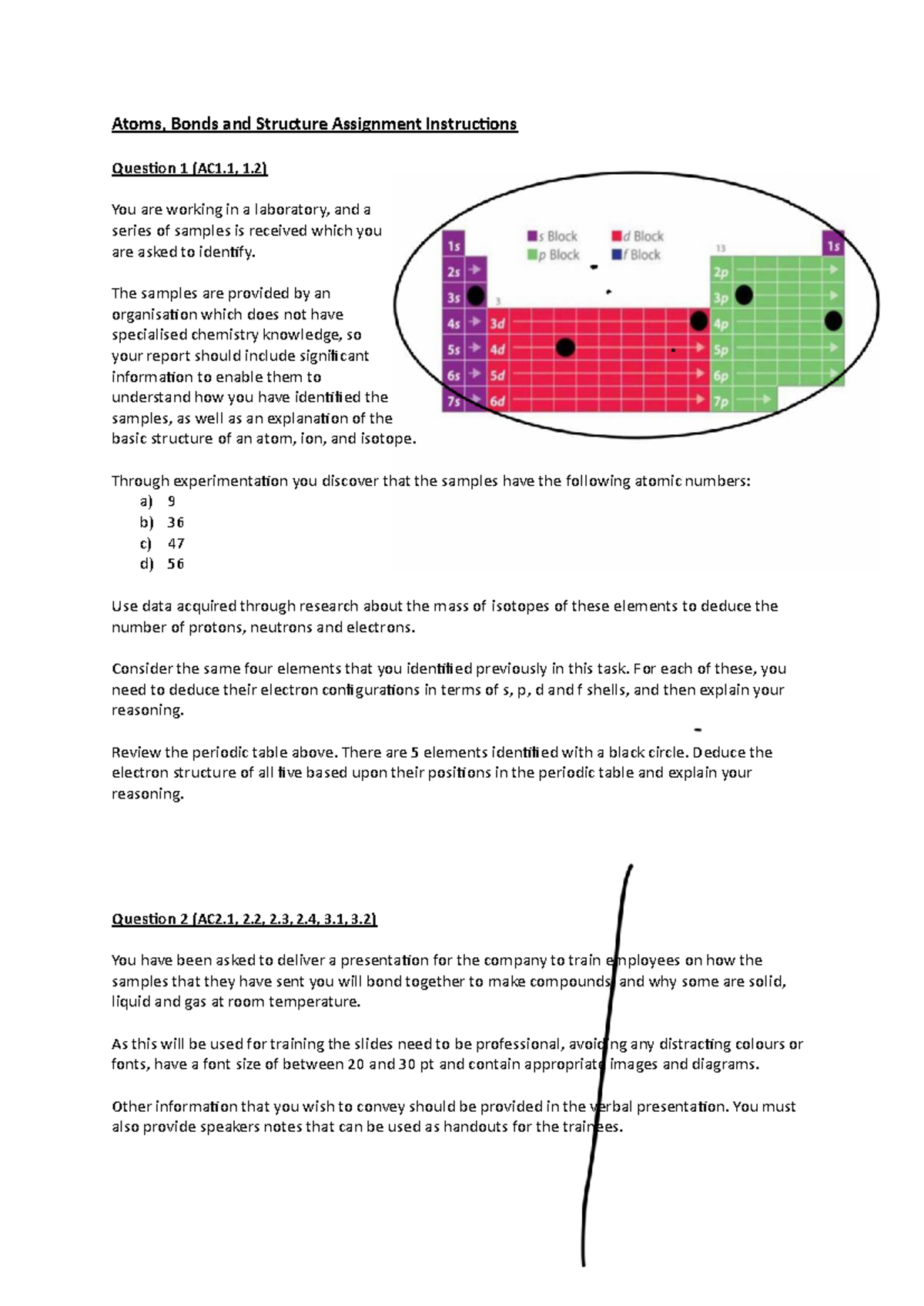Atoms, Bonds & Structure Assignment Instructions (AC1.1, 1.2, AC2.1-3.2 ...