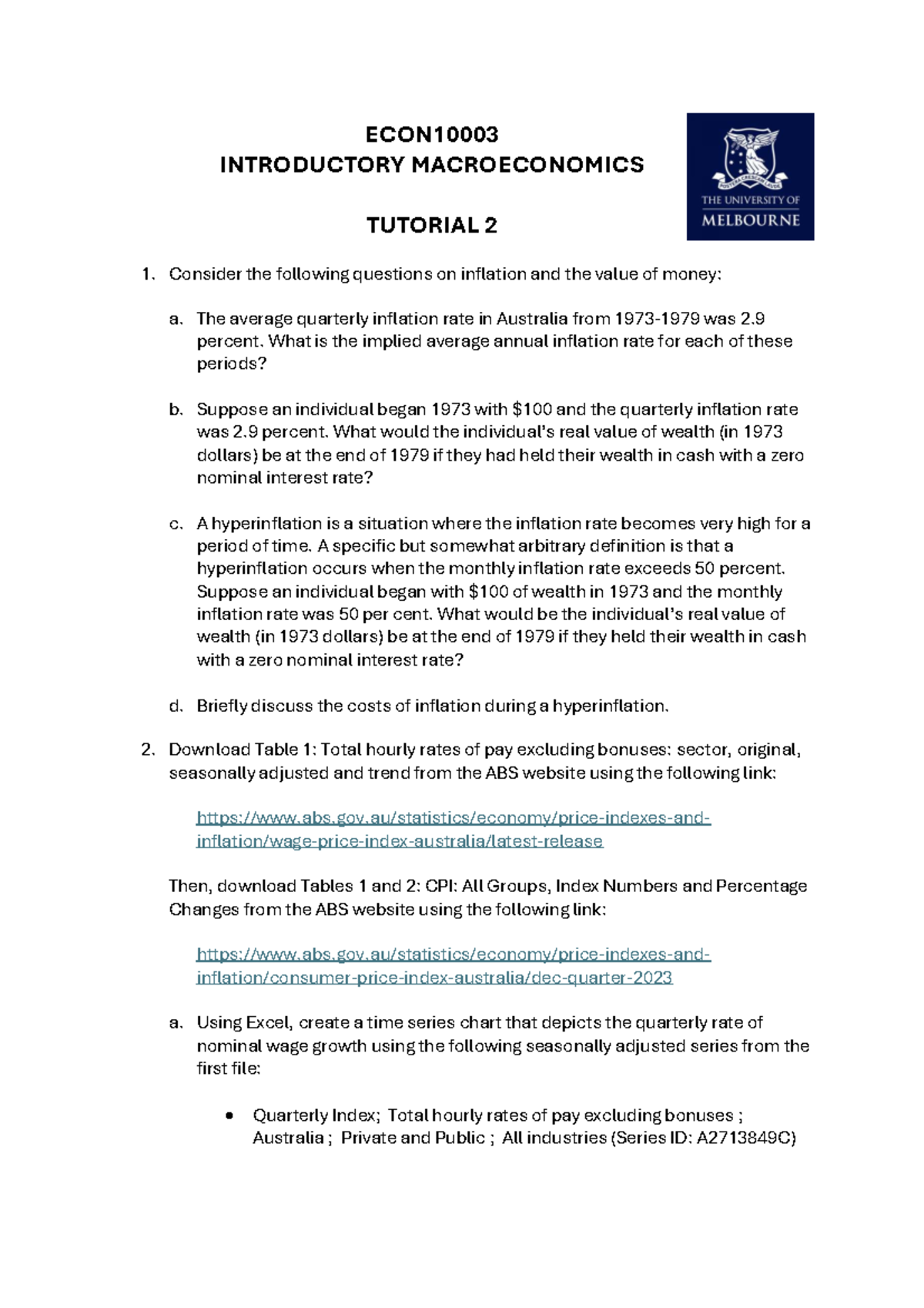 MACROECONOMICS TUTORIAL 2: Inflation & Wealth Analysis - Studocu