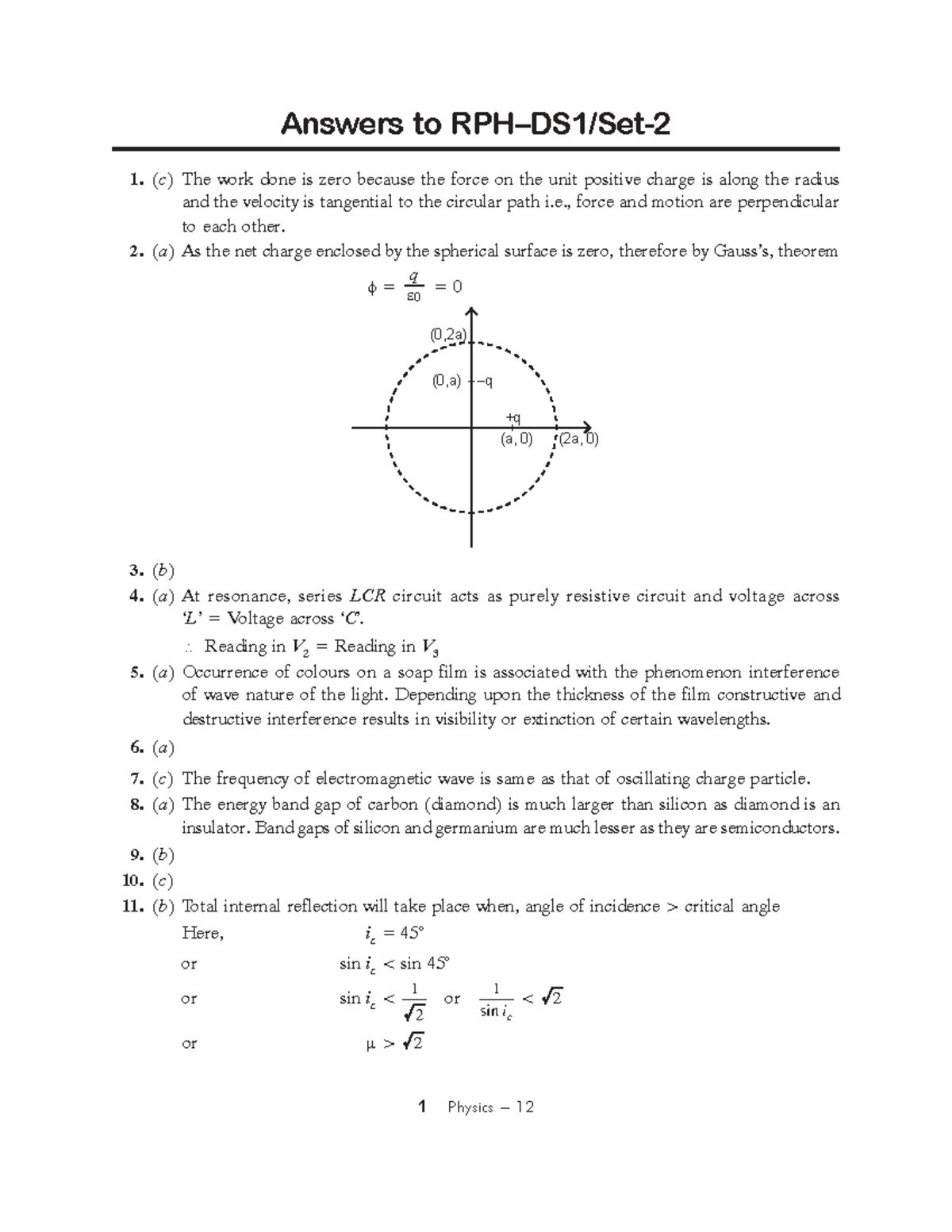 Physics 12 Set 2 DS 1: Detailed Answers and Explanations - Studocu