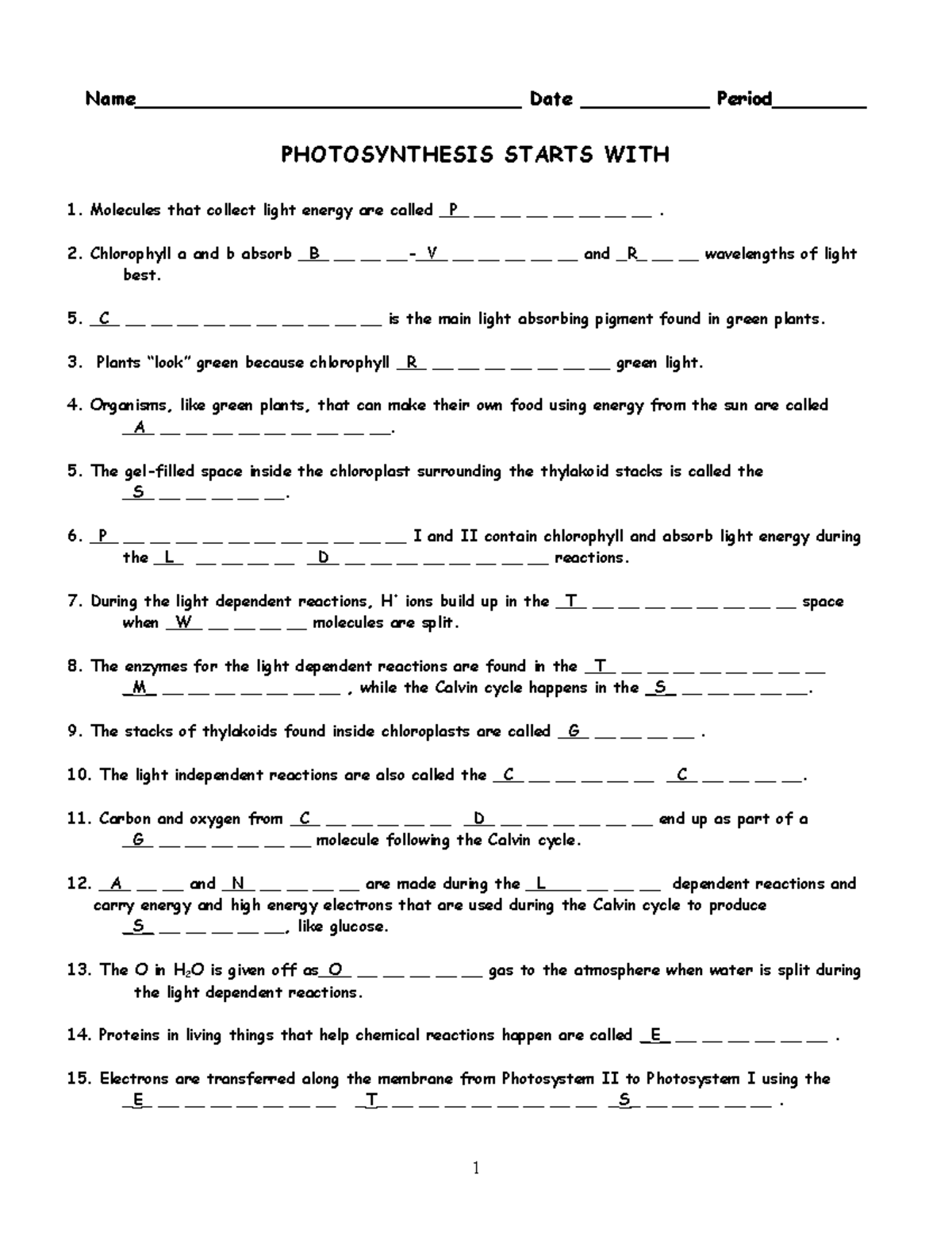 Photosynthesis Review Worksheet (BIO 101) - Studocu