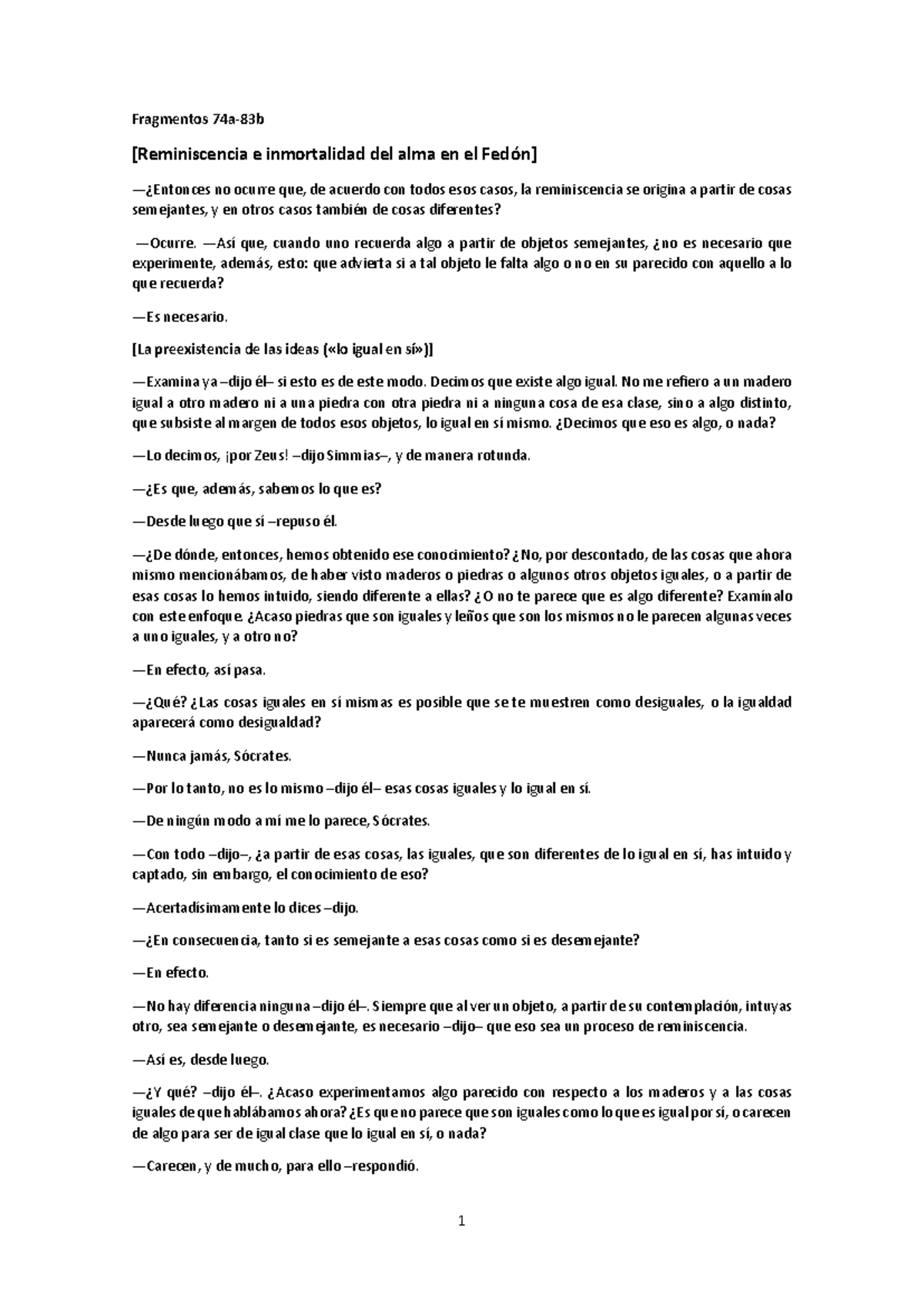 Filosofía Platónica: Inmortalidad del Alma en el Fedón (PAU) - Studocu