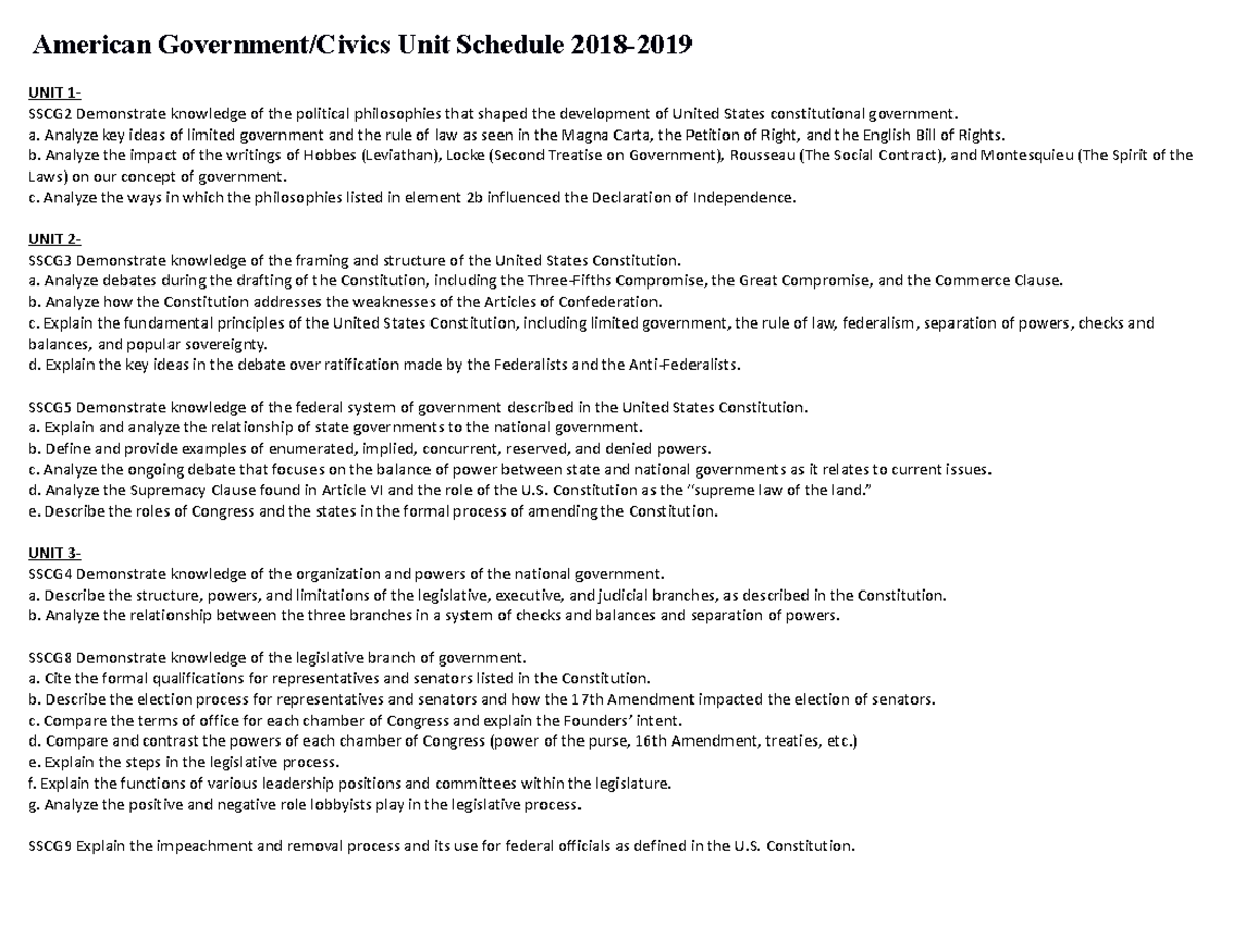 American Government - Comprehensive Unit Guide (SSCG) - Studocu
