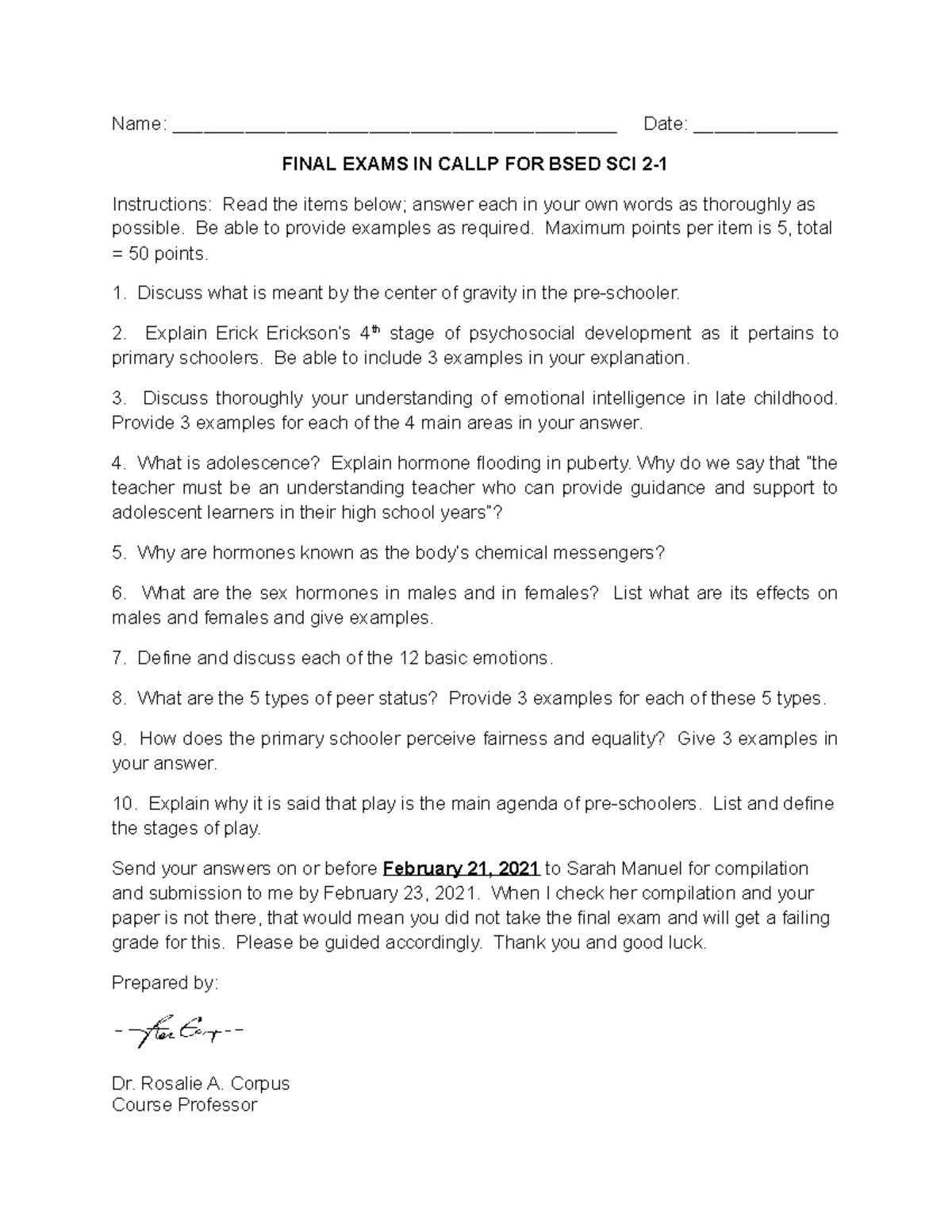 Final Exams SY 2021 - CALLP - Name ...