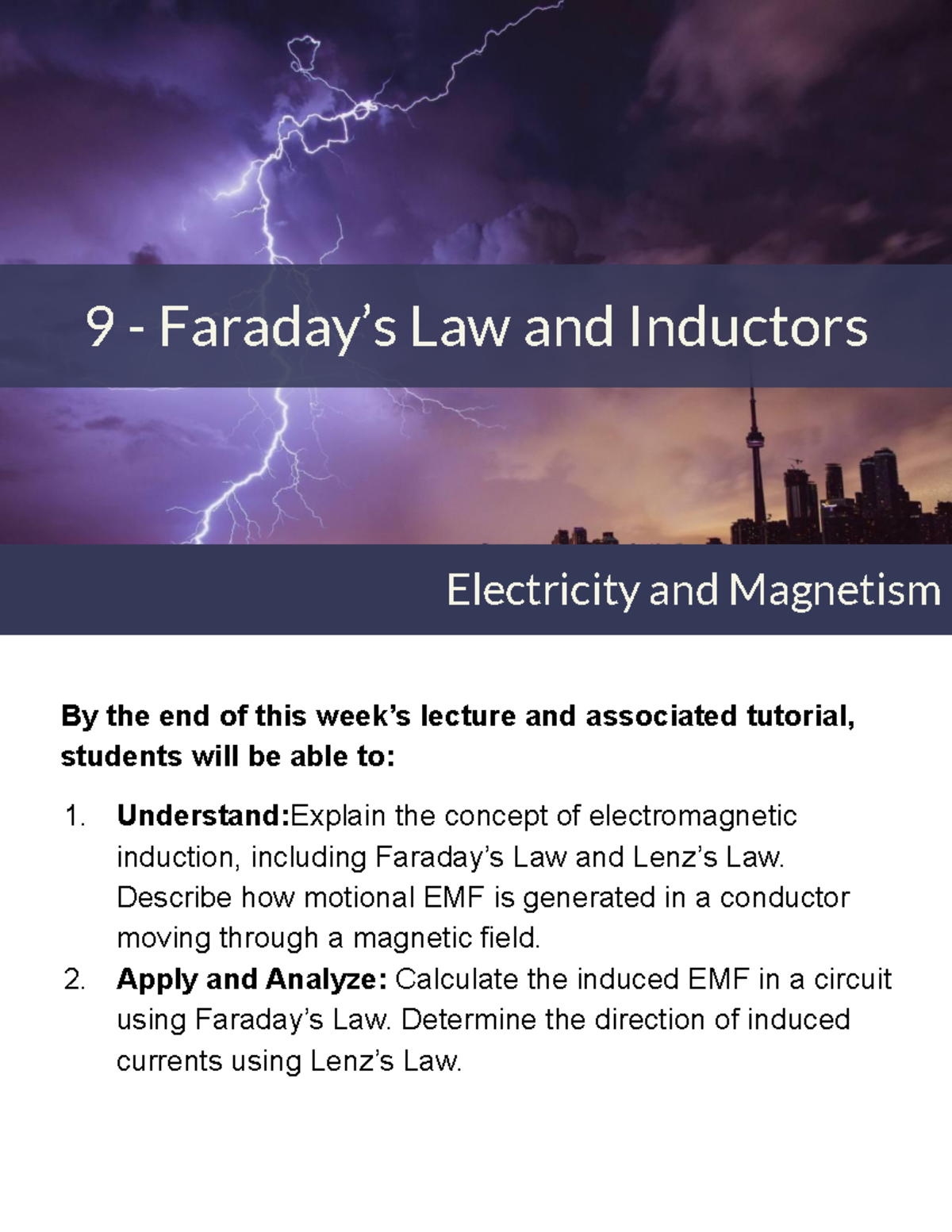 Guided Notes 9 - Faraday's Law and Inductors - 9 - Faraday’s Law and ...