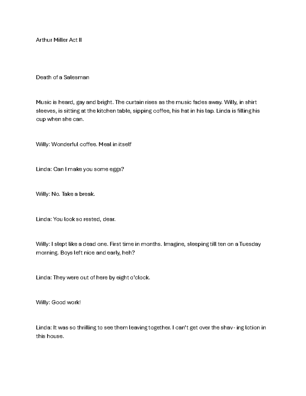 Death of a Salesman: Act II Analysis and Discussion Notes - Studocu