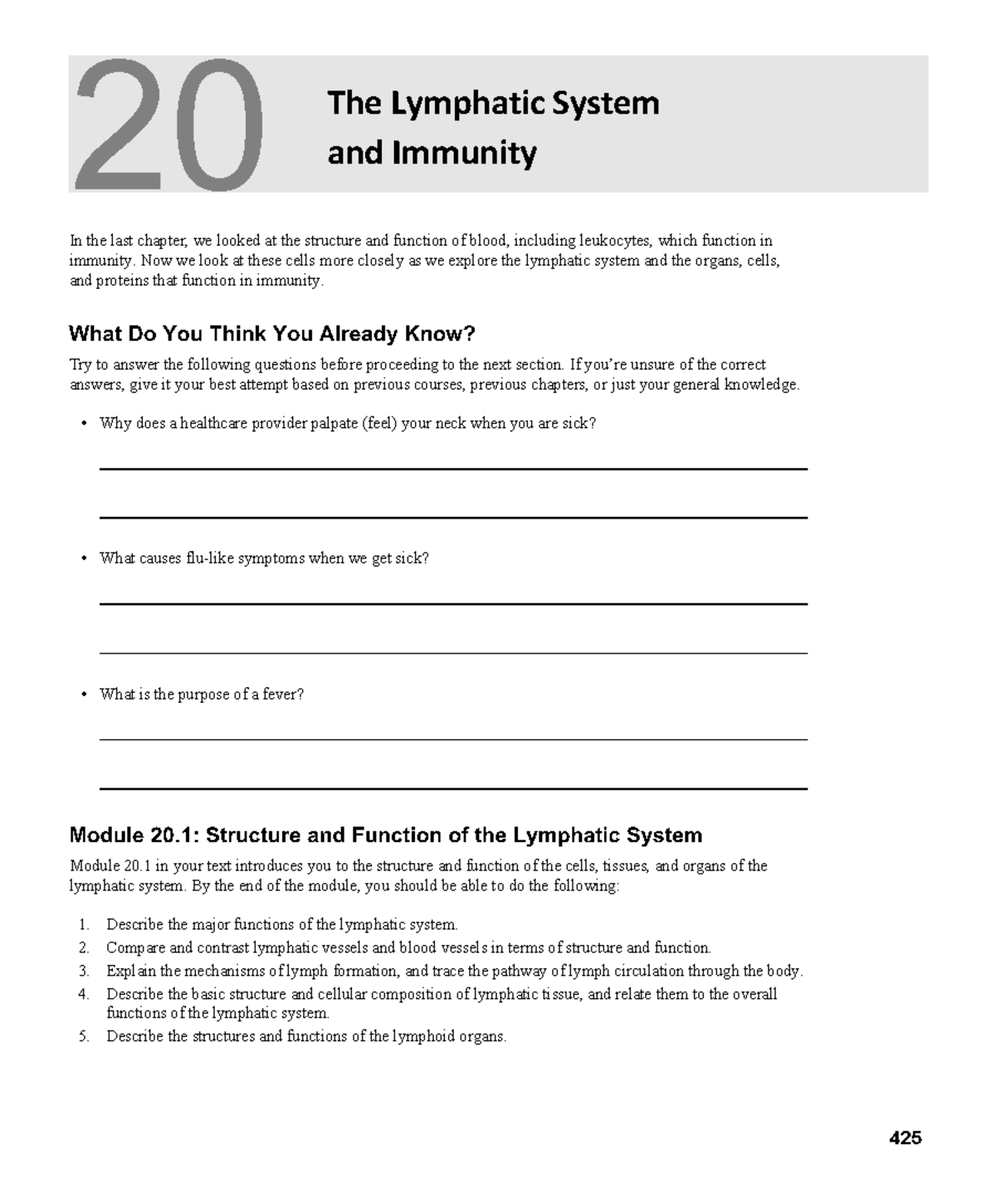 Chapter 20: The Lymphatic System & Immunity Active Learning Workbook ...