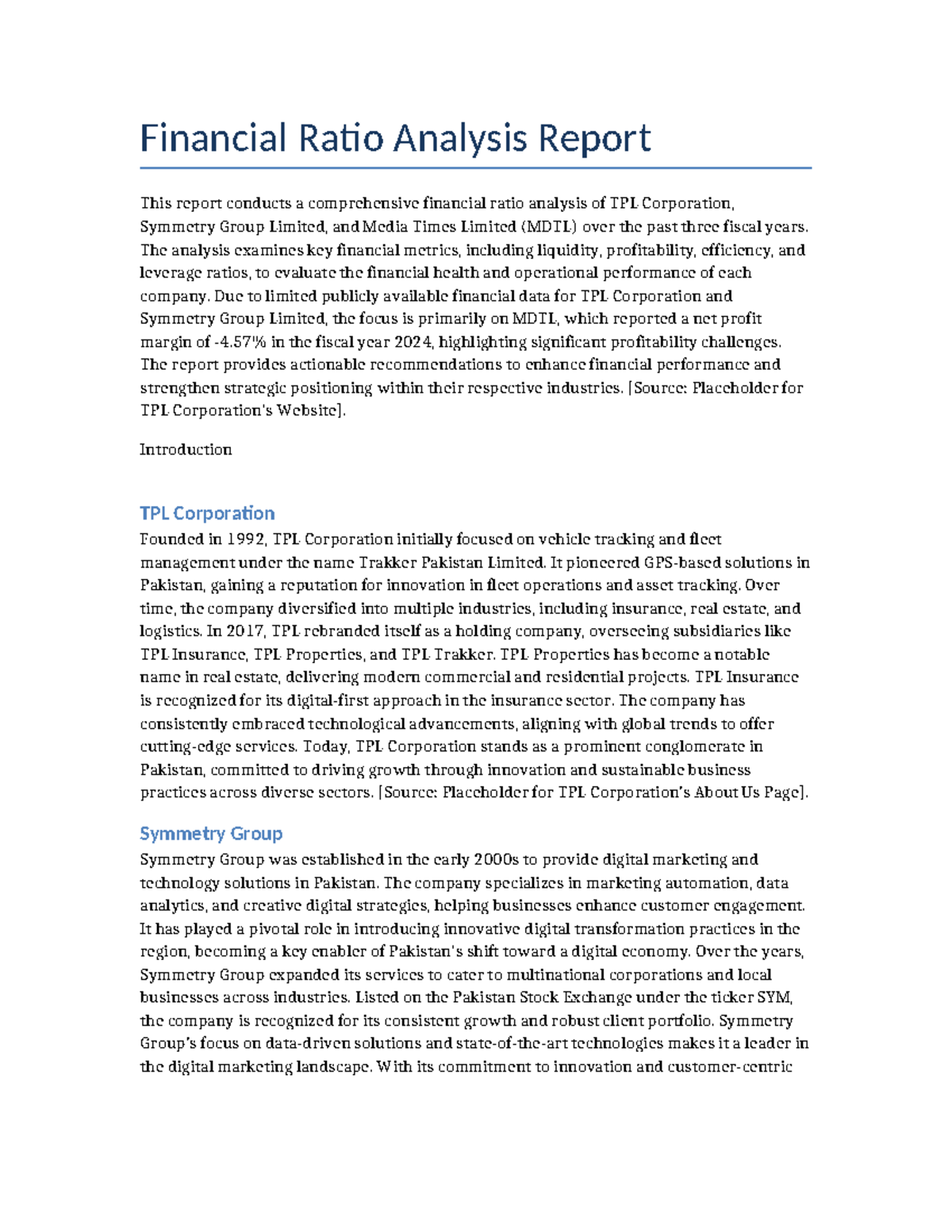 Financial Ratio Analysis Report with References - Financial Ratio ...