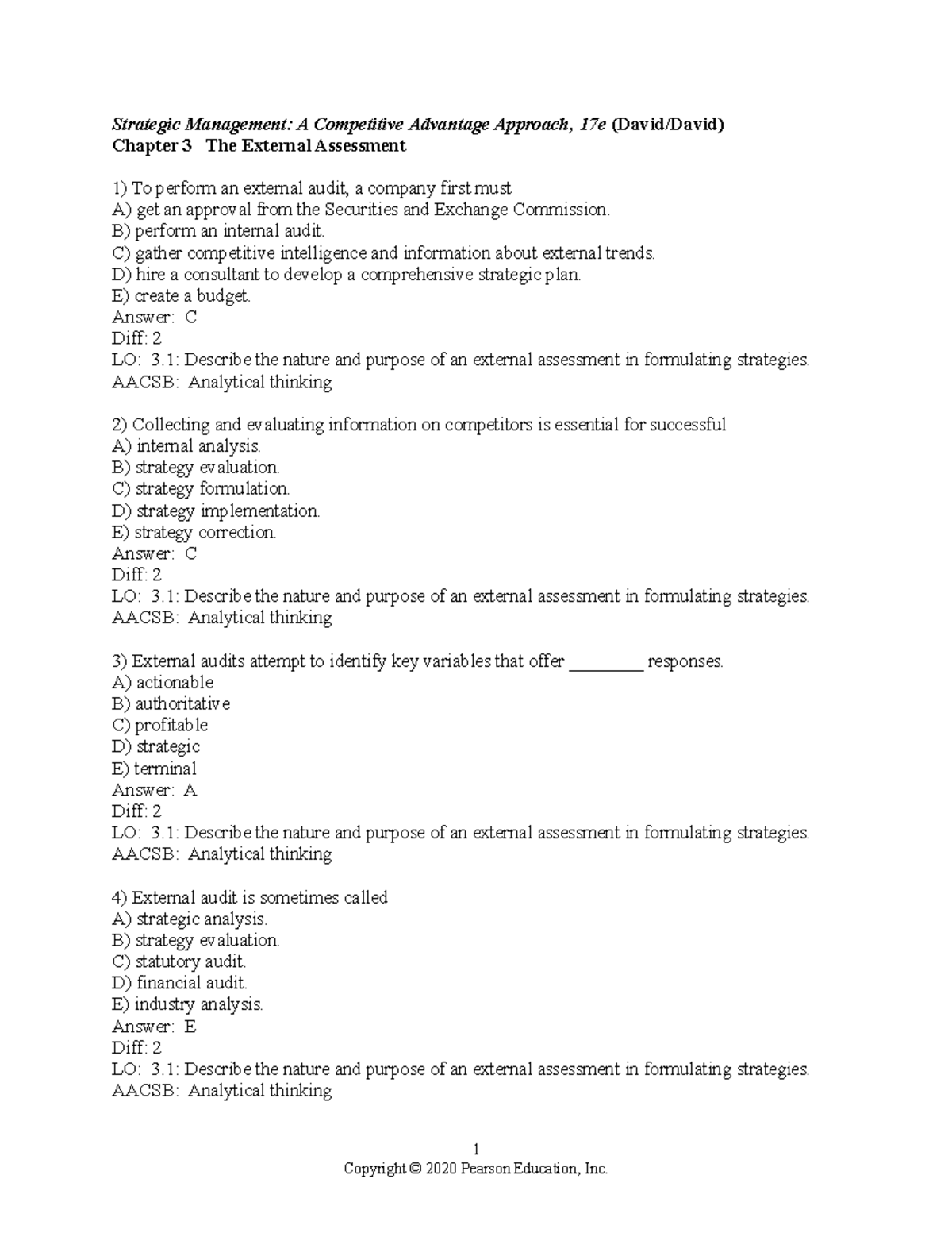 Chapter 3 - Strategic Management Question Bank (SM 17e) - Studocu