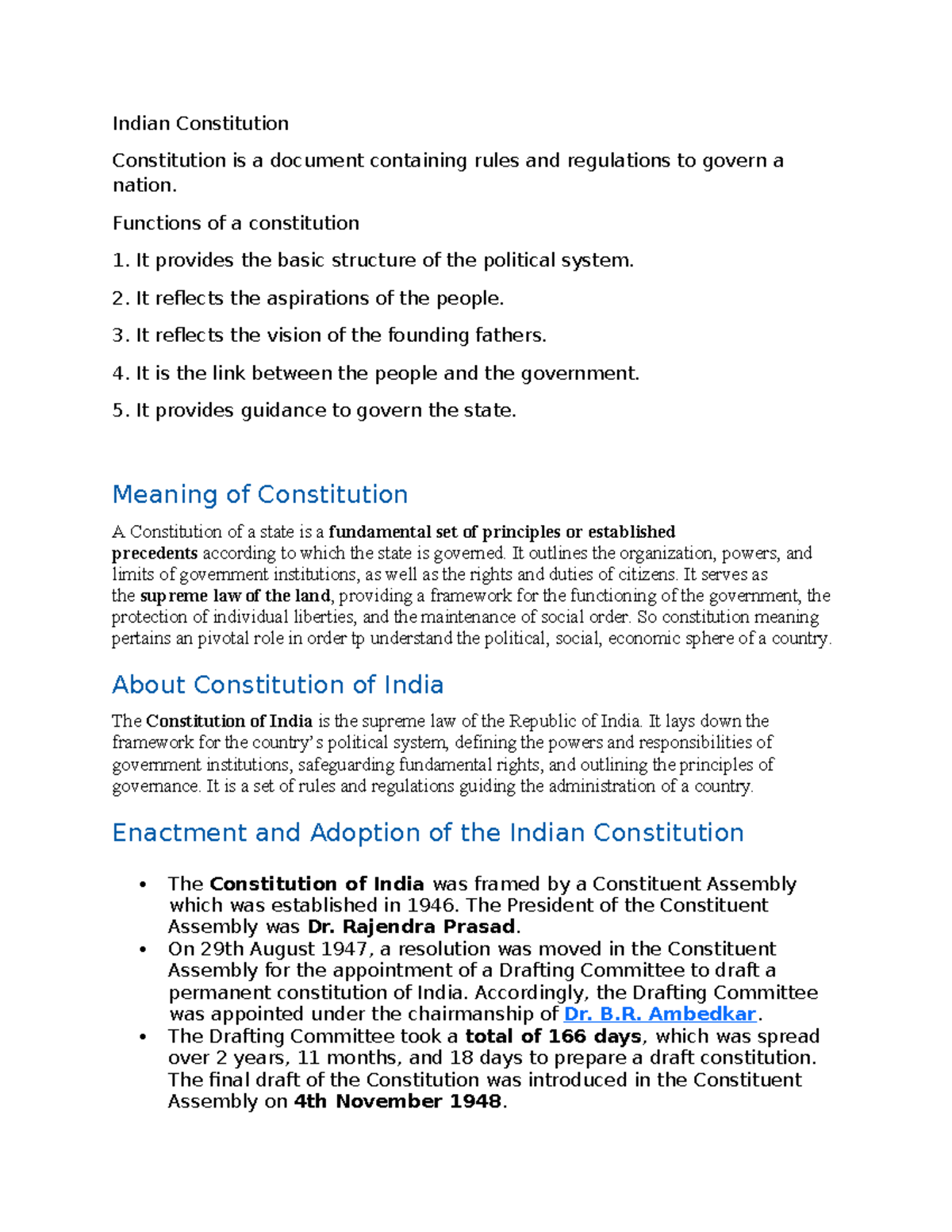 Indian Constitution: Key Features and Significance - Studocu