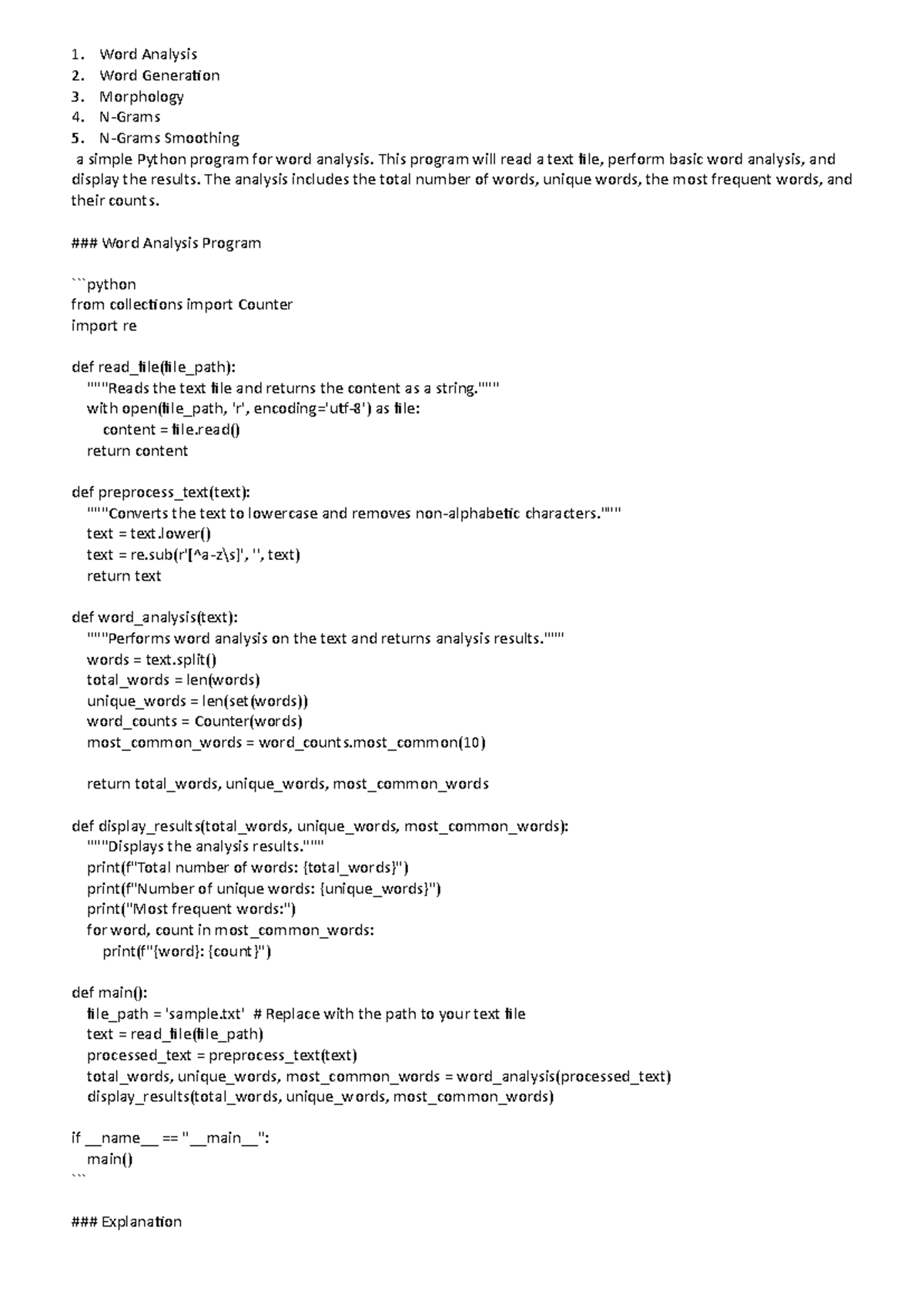 Nlp lab manual - Jhhjj - Word Analysis Word Generation Morphology N ...