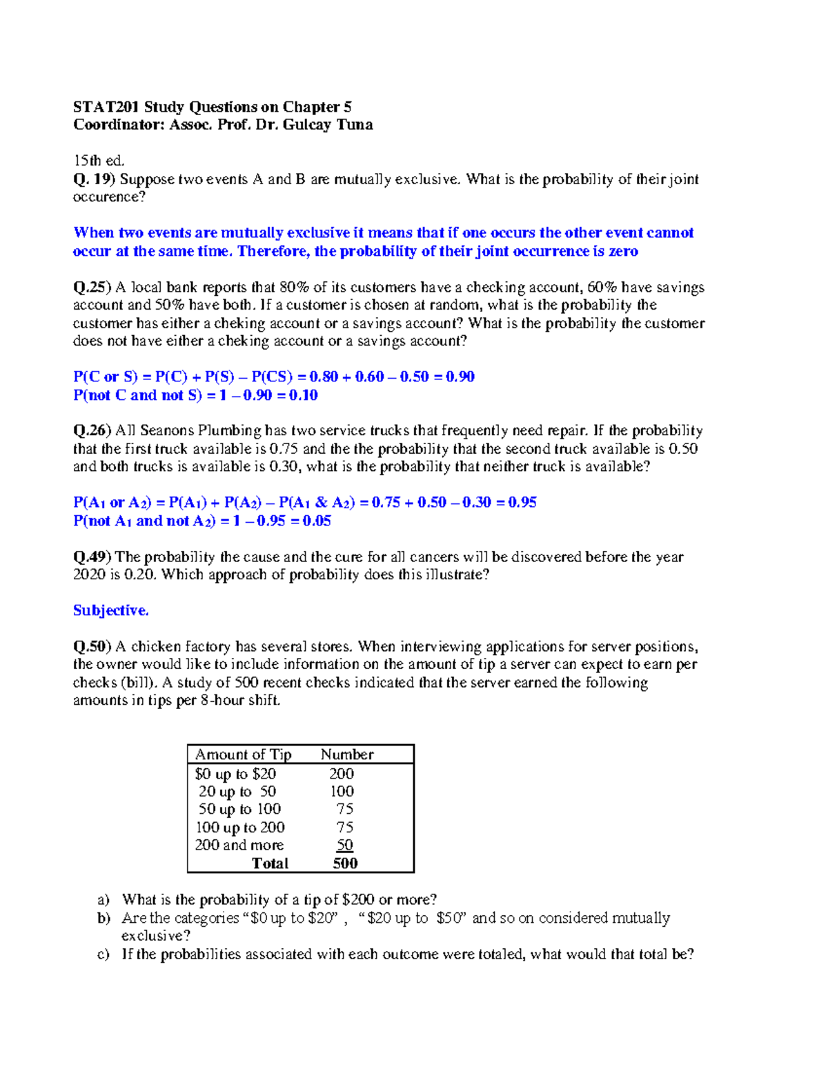 STAT201 SQ CH5 (14 Spr) - extra PROBABILITY EXERSICES - STAT201 Study ...