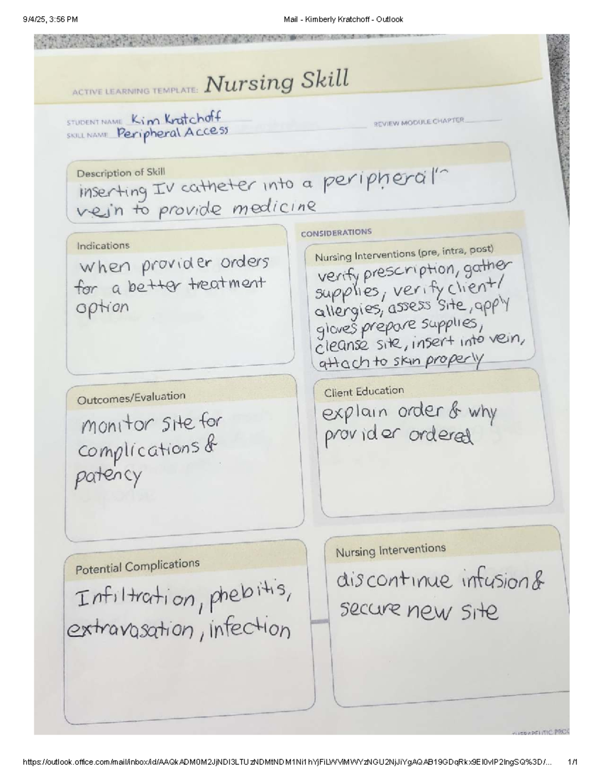ACTIVE LEARNING TEMPLATE: Nursing Skill - Peripheral Access - Studocu