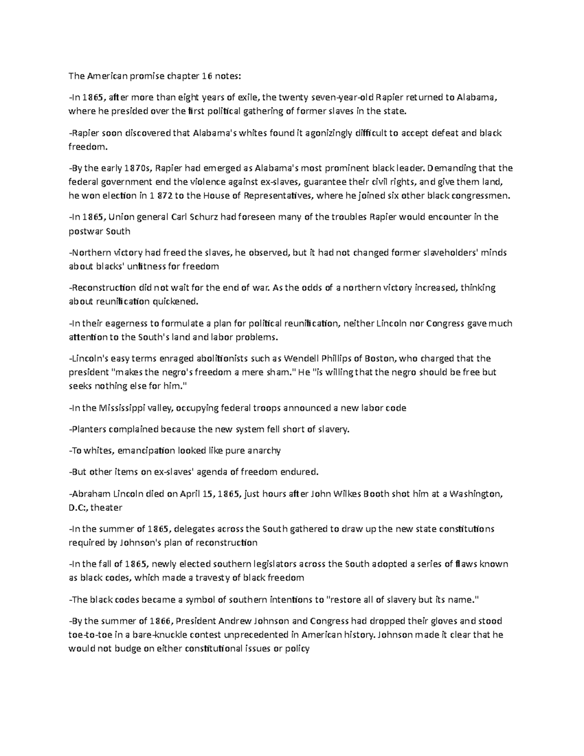 The American Promise: Chapter 16 Notes - Reconstruction Era Insights ...