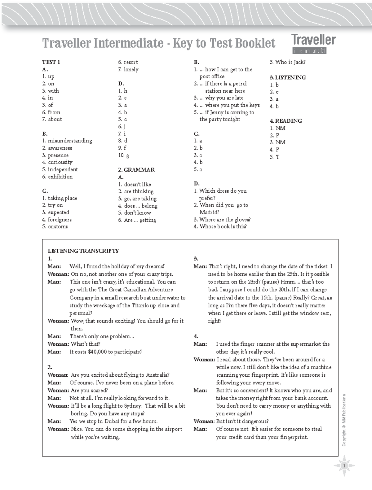 542219779 Traveller Intermediate B1 Test Booklet - Key Answers - Studocu