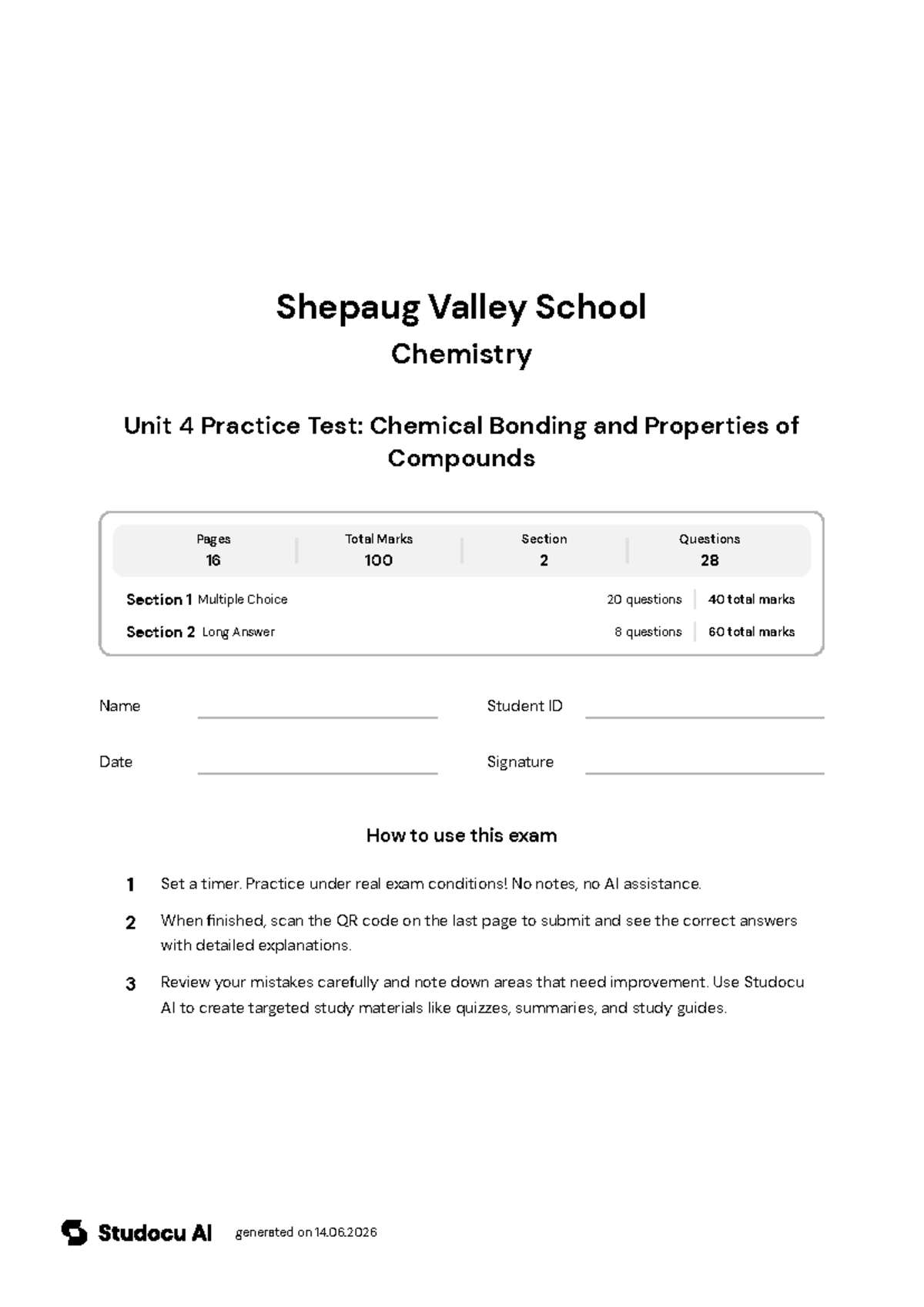 Unit 4 Practice Test: Chemical Bonding - Studocu