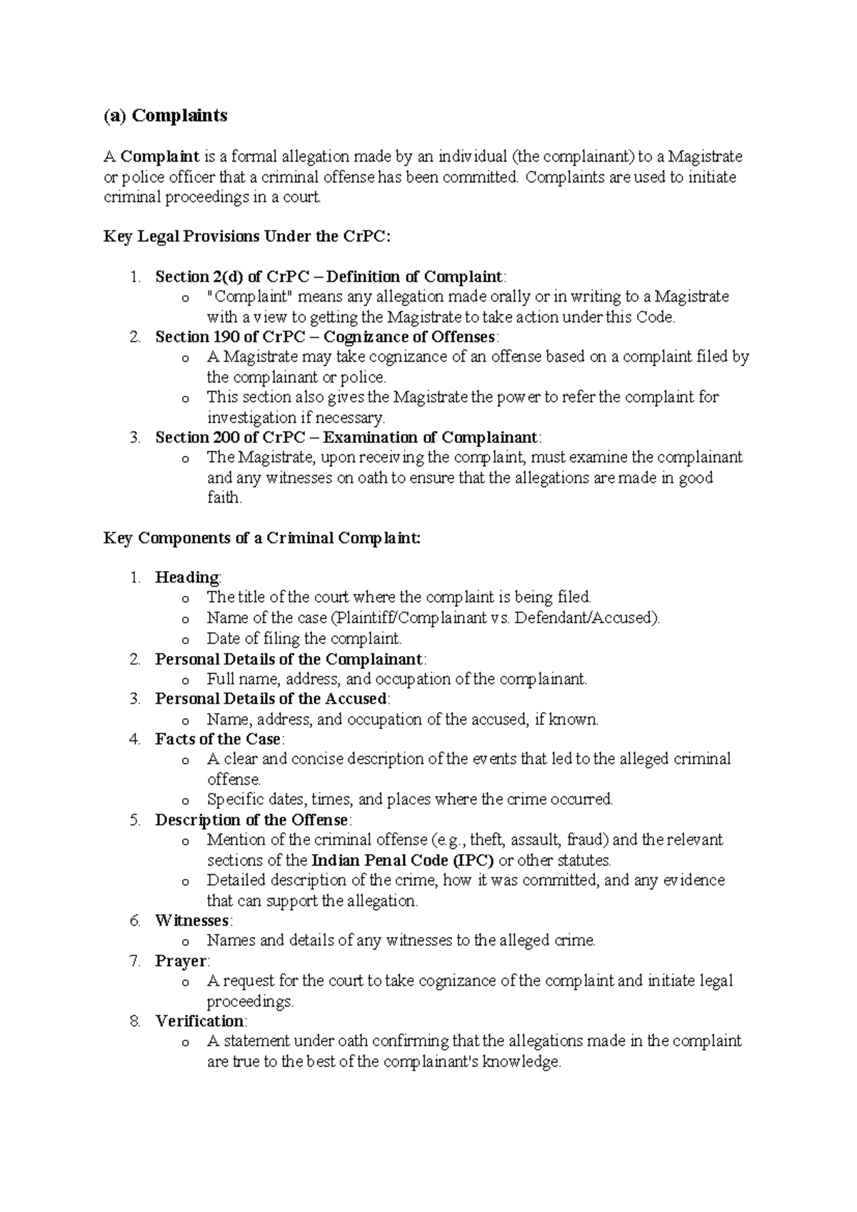 Drafting pleading con - (a) Complaints A Complaint is a formal ...
