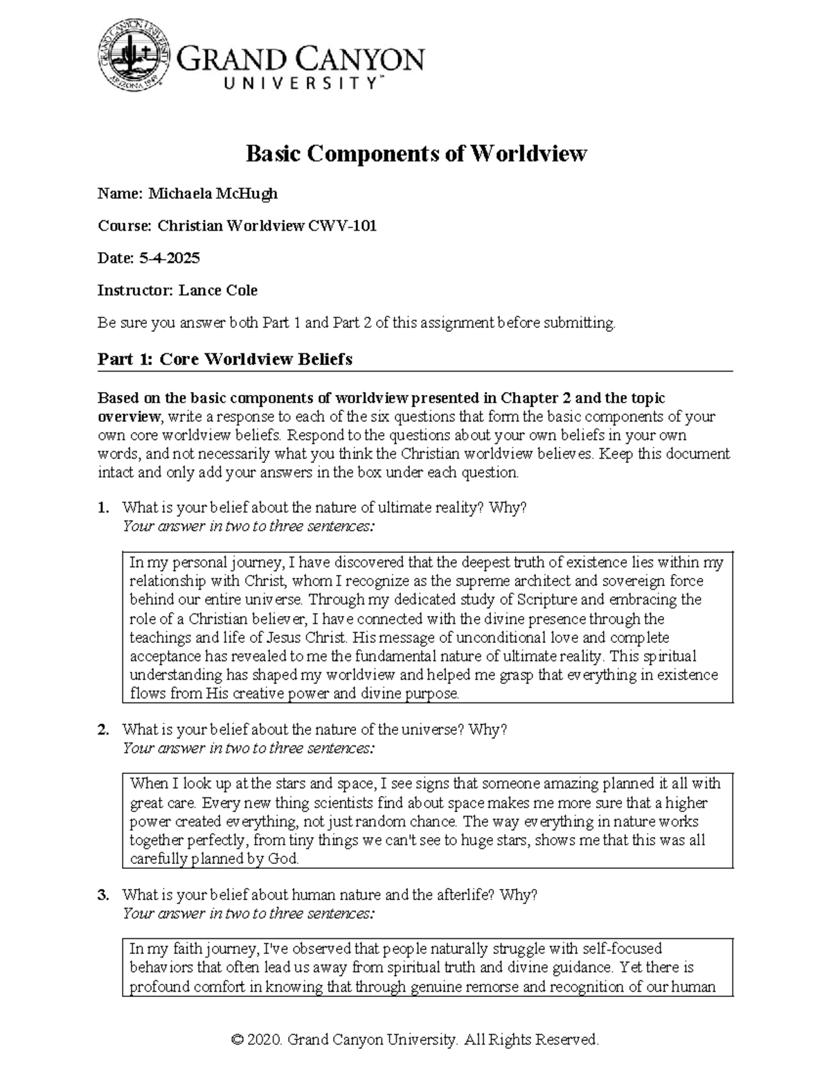 CWV 101: Basic Components of Personal Worldview Analysis - Studocu