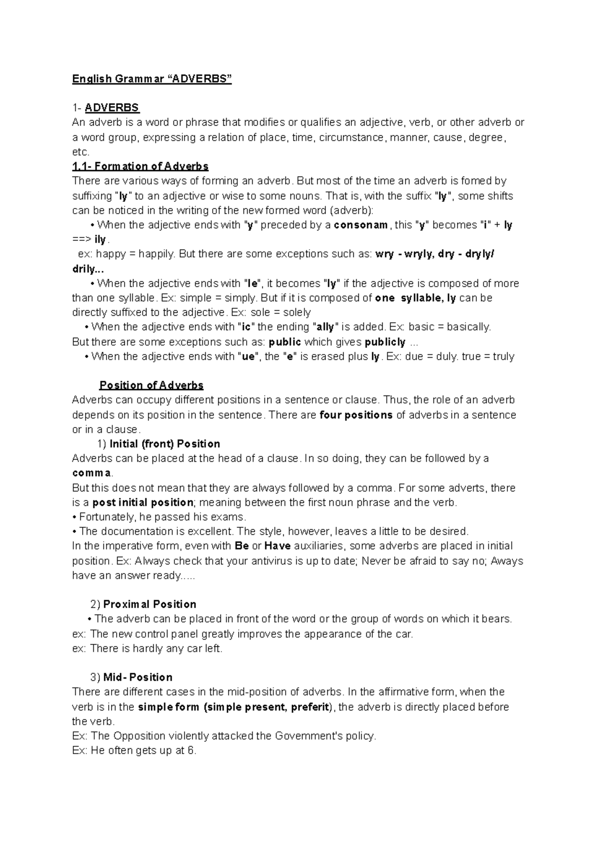 English Grammar: Understanding Adverbs and Their Usage - Studocu