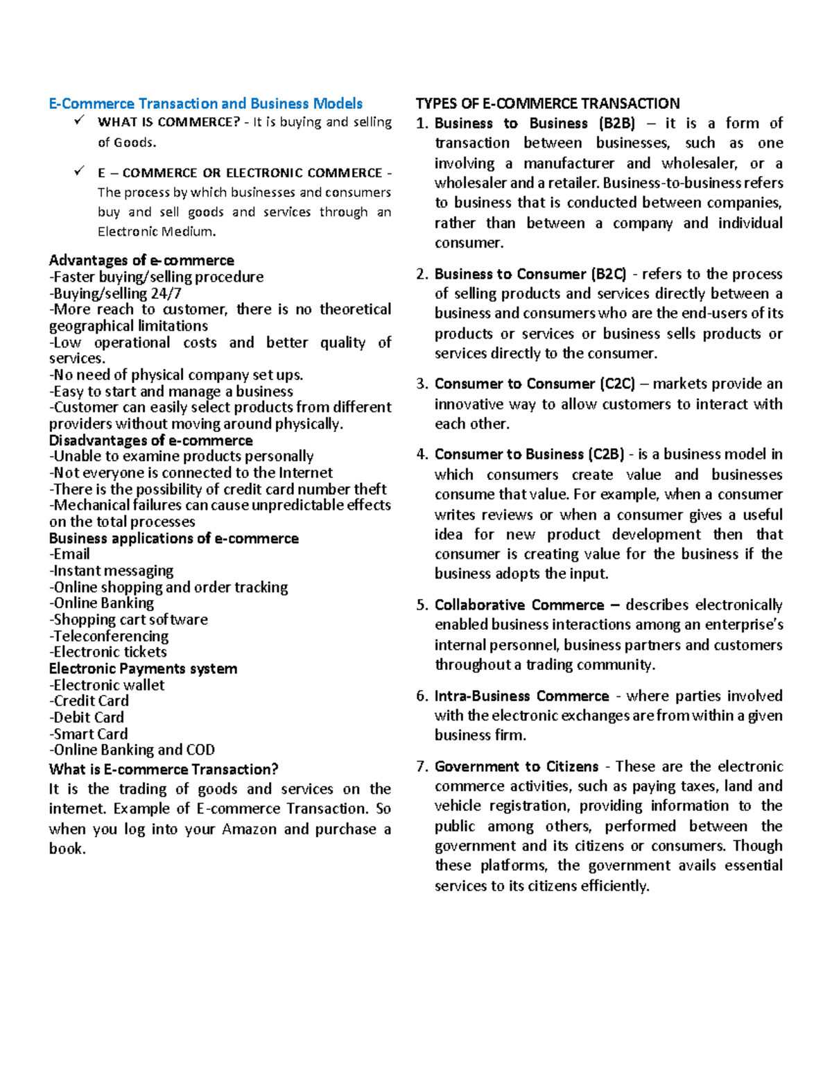 E-COMM 101: Comprehensive Notes on E-Commerce Concepts & Models - Studocu