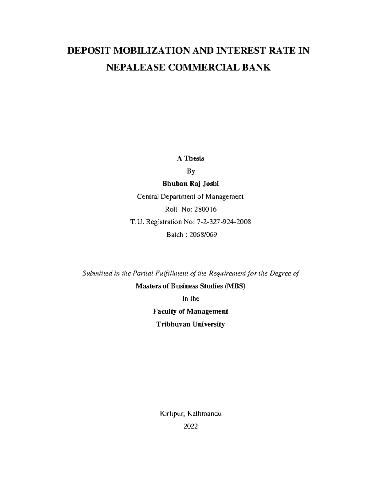 Deposit Mobilization & Interest Rates in Nepalese Commercial Banks (MBS ...