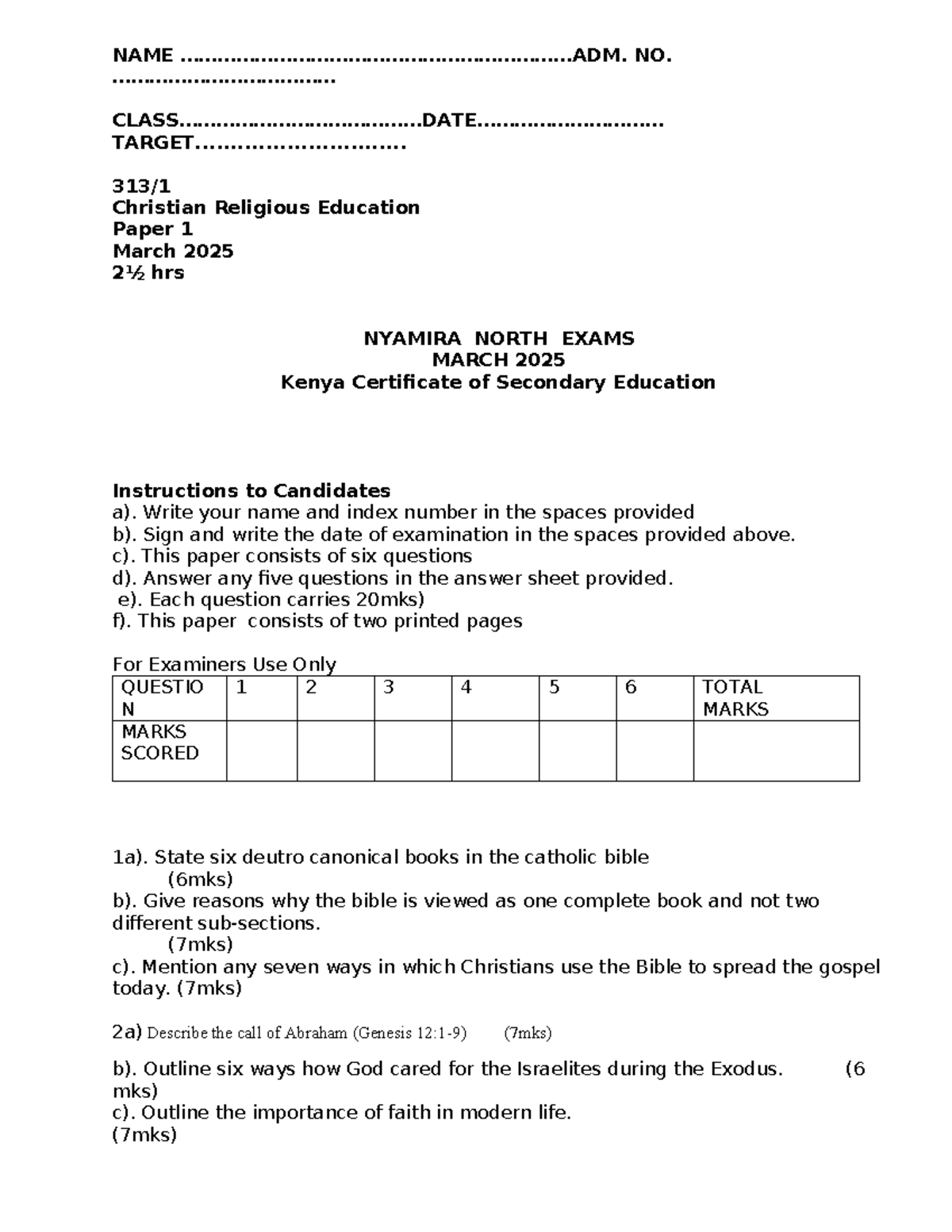 CRE - Revision Notes for Paper 1 March 2025 Exam - Studocu