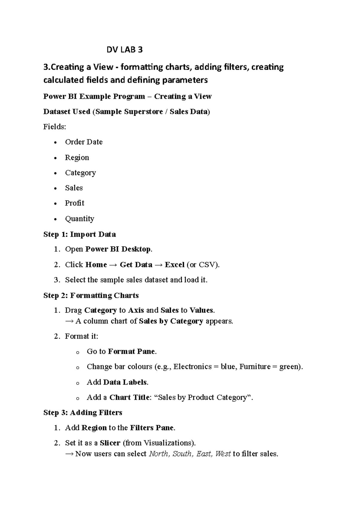 DV LAB 3 - Creating Views and Charts in Power BI - Studocu