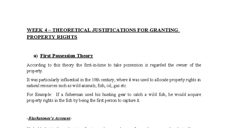 WEEK 4: Theoretical Justifications for Granting Property Rights - Studocu