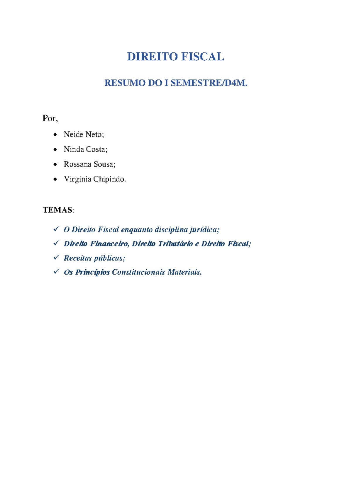 Resumo de Direito Fiscal - 2025: Princípios e Temas Essenciais - Studocu