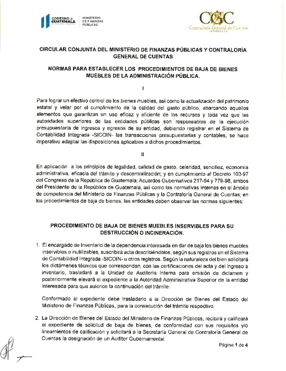 Circular Conjunta Minfin y CGC 1: Normas de Procedimientos de Baja de ...