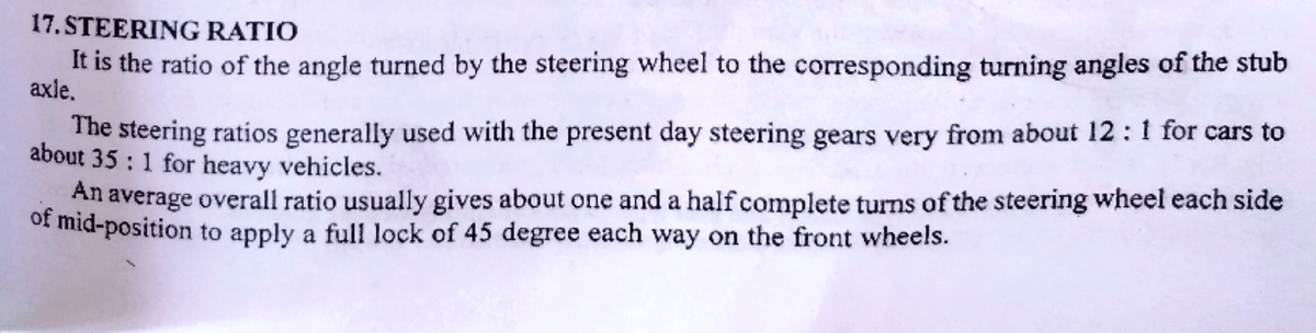 Steering ratio and Reversibility - 17. STEERINGRATIO axle. It is the ...