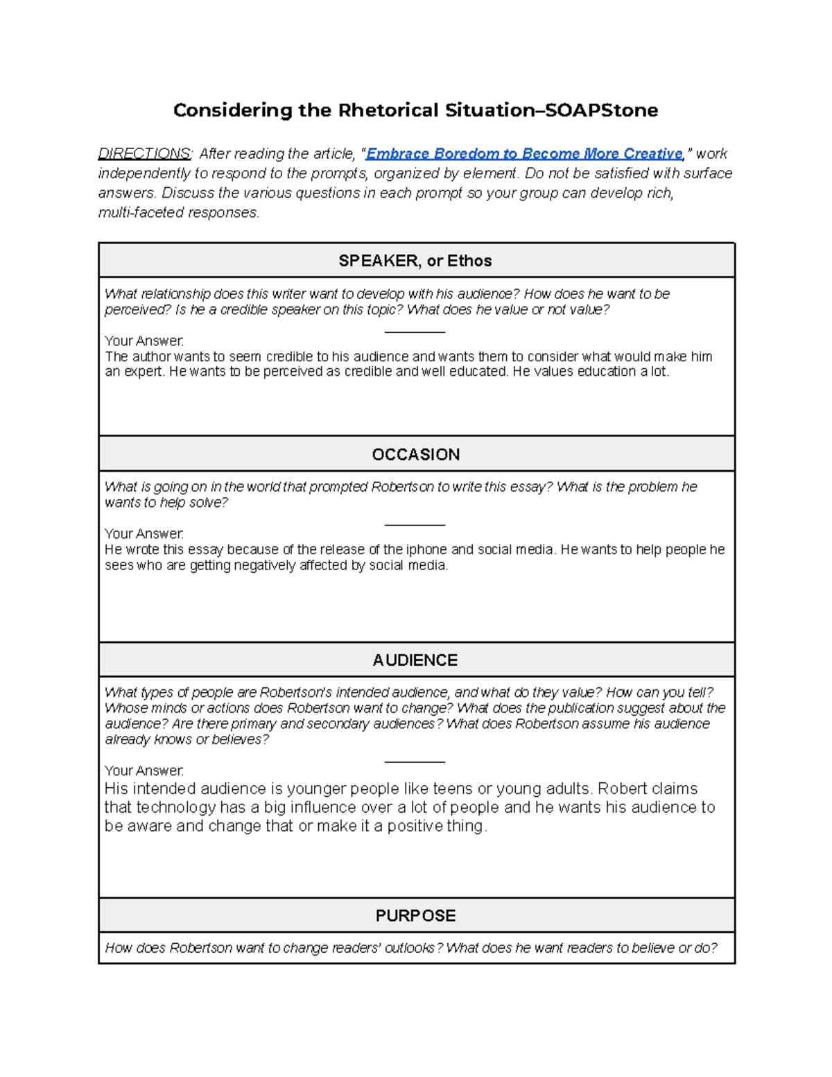 SOAPSTone Analysis: Embracing Boredom in Modern Society - Studocu