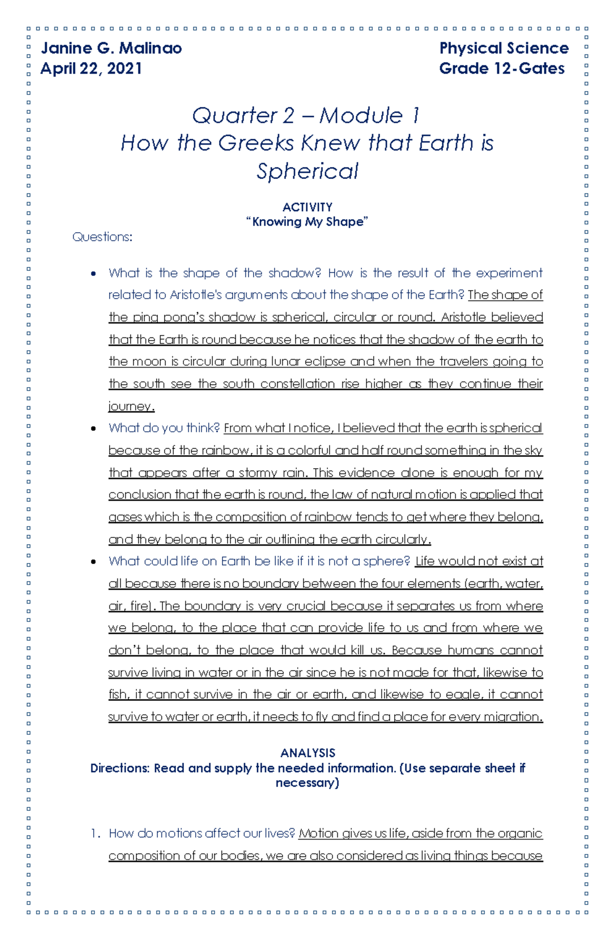 Physical Science Q2 M1 - Quarter 2 – Module 1 How the Greeks Knew that ...