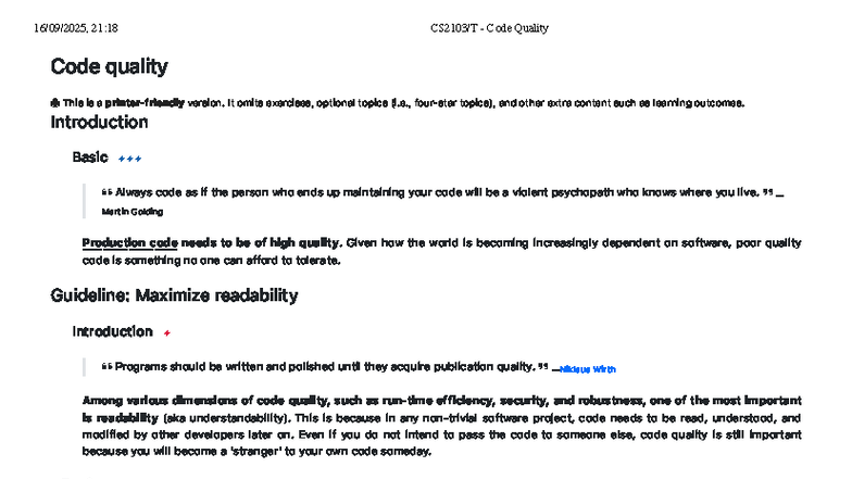 CS2103 T - Code Quality Guidelines and Best Practices - Studocu