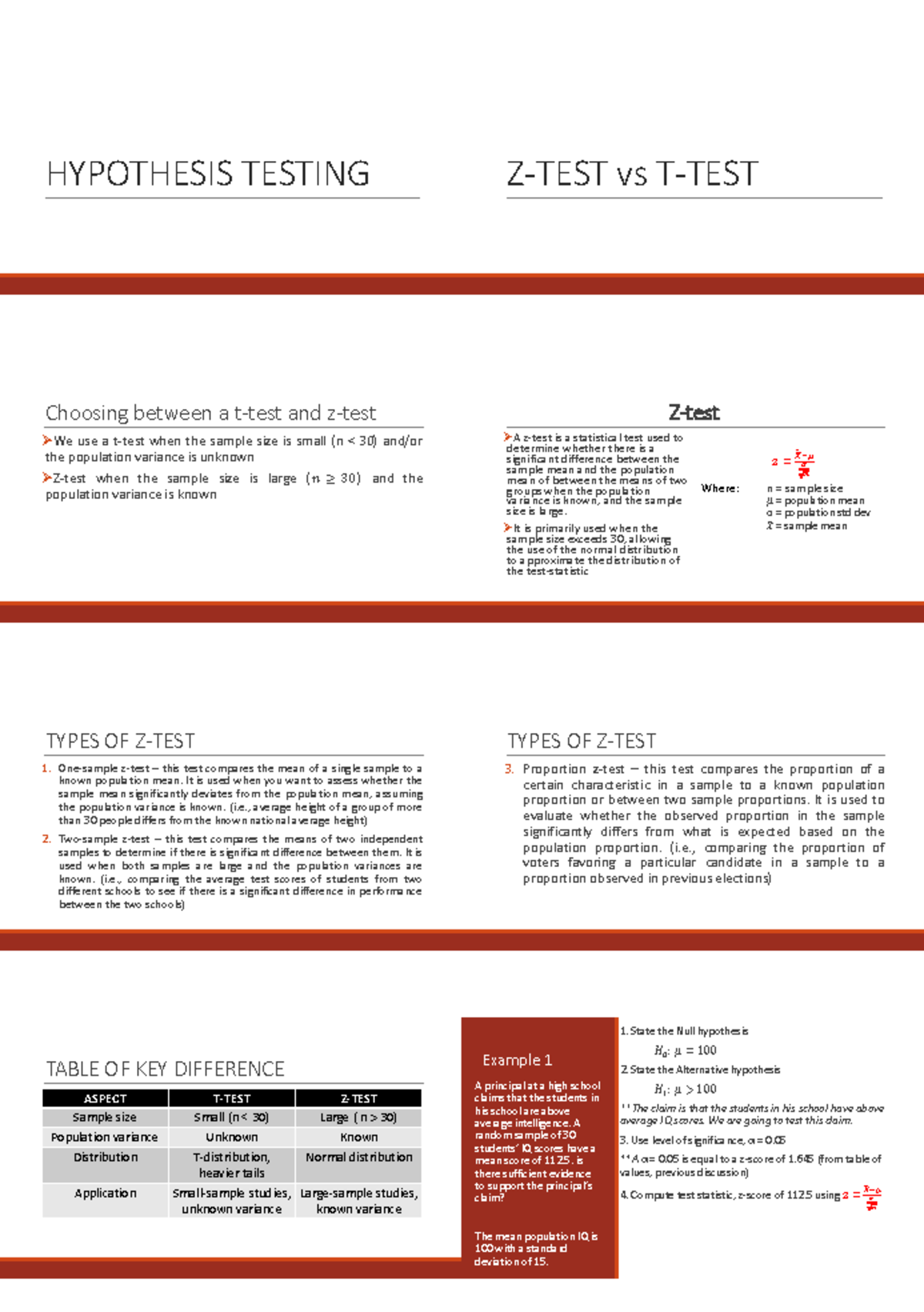 C5 - Hypothesis Testing: Small vs Large Sample Sizes and Variance - Studocu
