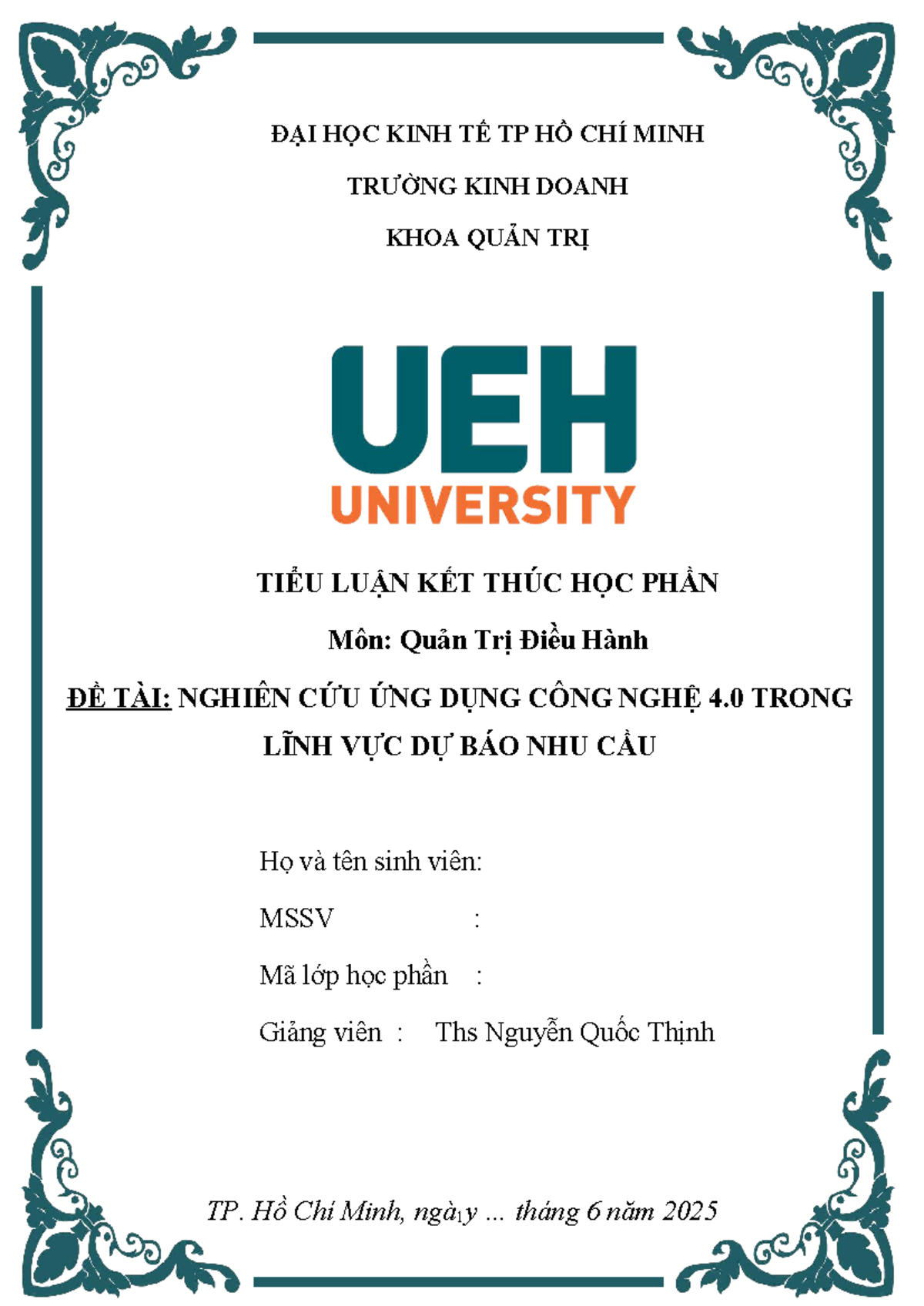 Tiểu Luận Kết Thúc Học Phần: Ứng Dụng Công Nghệ 4.0 Trong Dự Báo Nhu ...