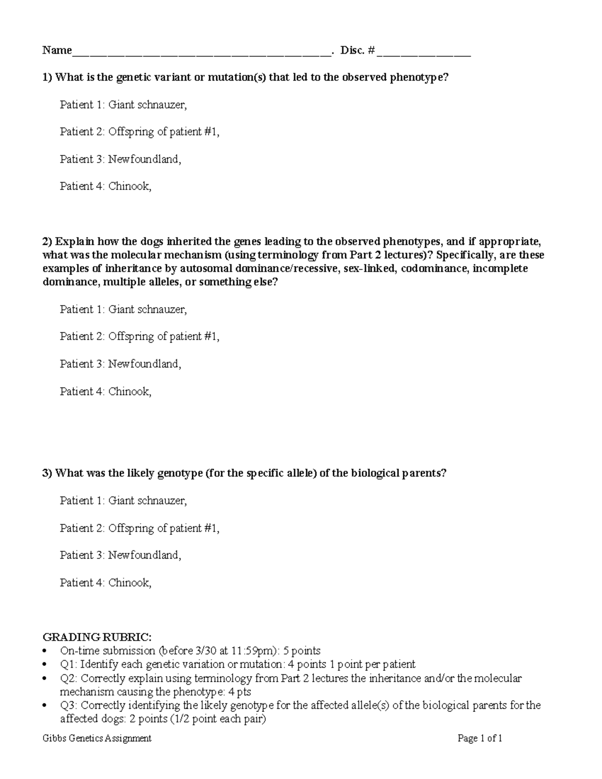 Genetics Assignment (GIBB 101): Genetic Variants & Inheritance Analysis ...