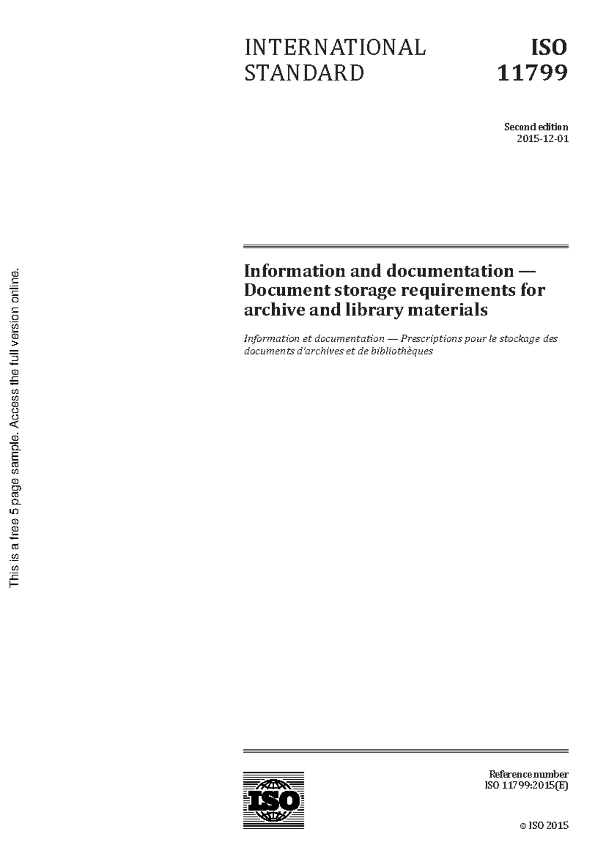 ISO 11799:2015 - Document Storage Requirements for Archive Materials ...