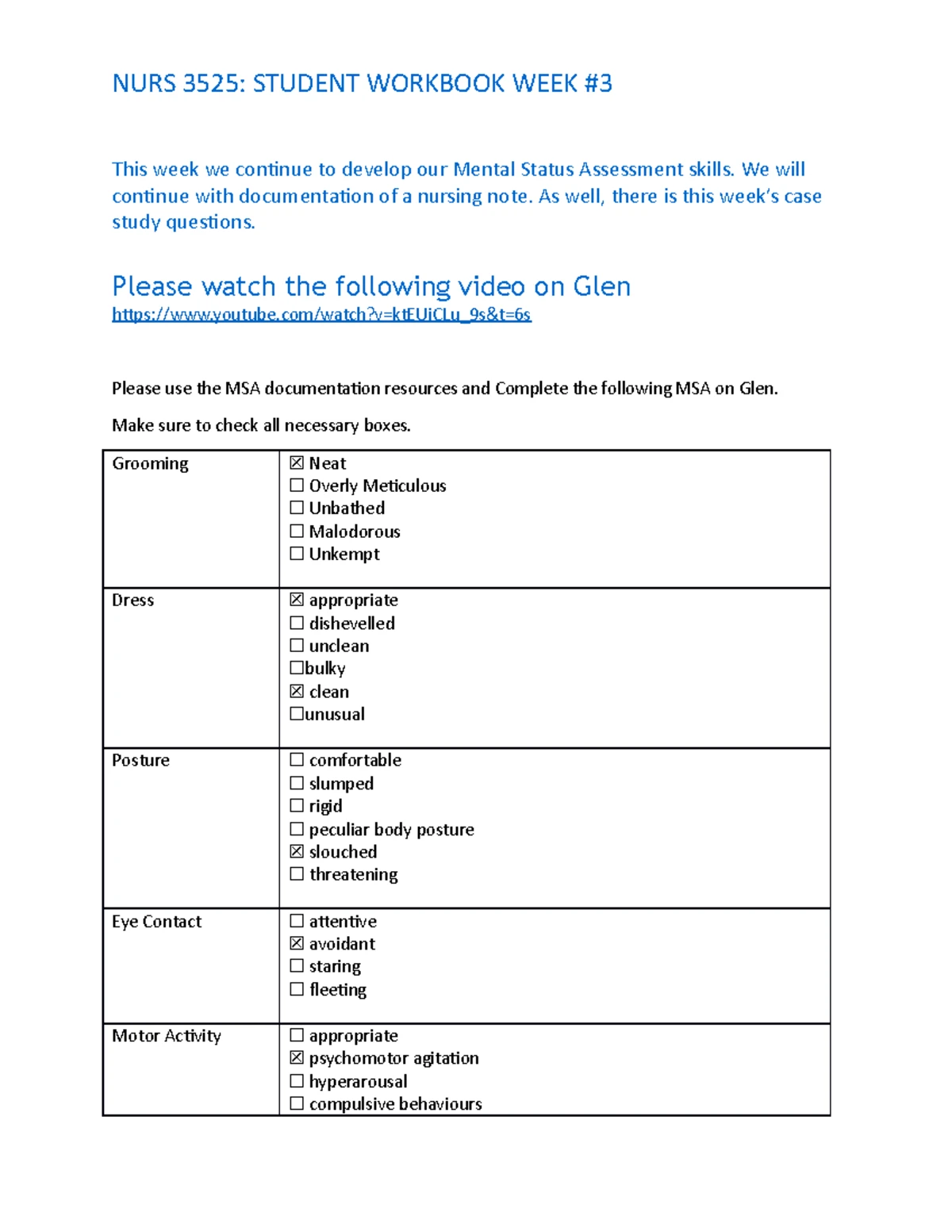 Student Workbook Week #3 - This week we continue to develop our Mental ...