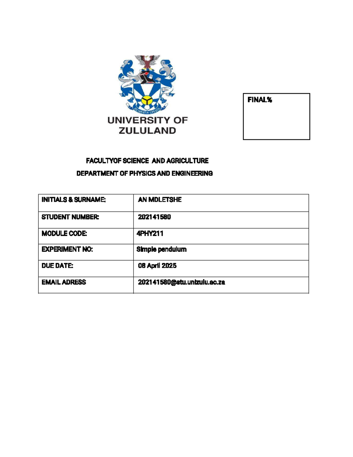 4PHY Experiment: Measuring Gravity with a Simple Pendulum - Studocu