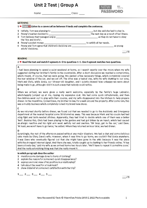 New Password b2 UT 5A testy - Unit 5 Test | Group A Name ...